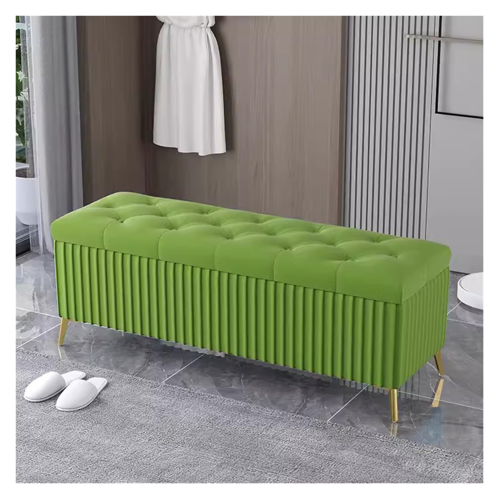End of Bed Storage Bench Velvet Ottoman Bench with Hidden Storage ...