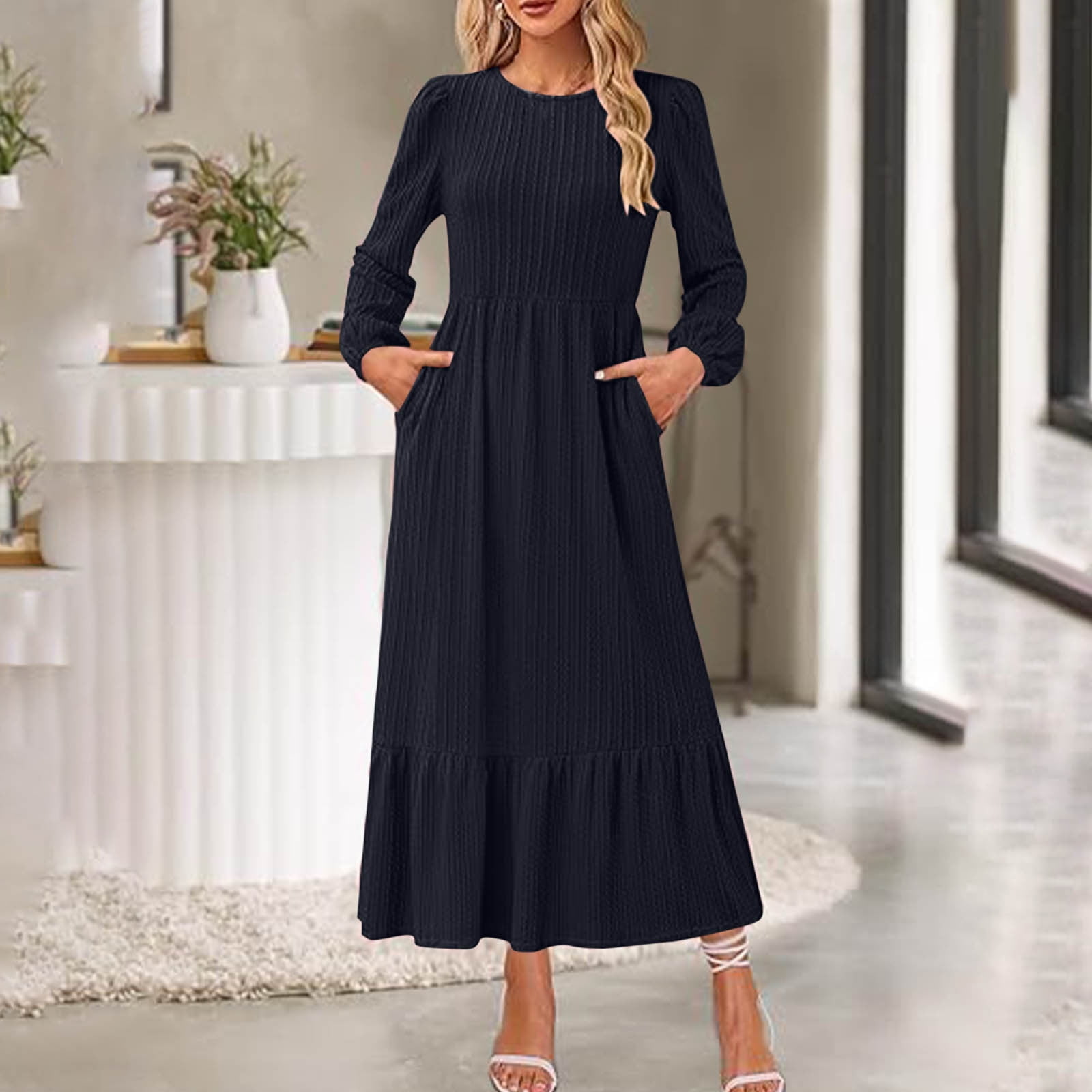 End-of-Season Sale Women's V-Neck Long Sleeve Maxi Dress - Casual Mesh ...