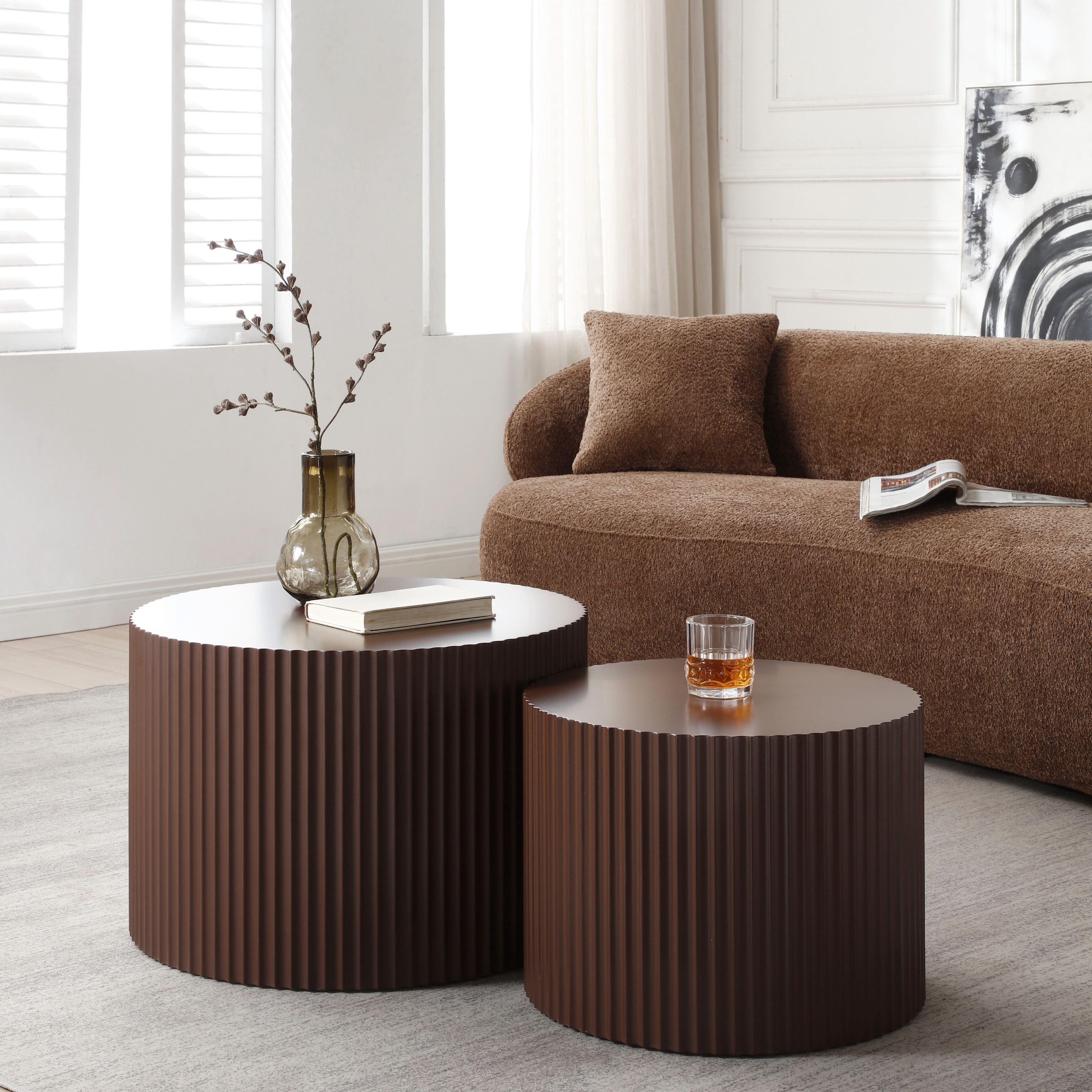 End table Modern Farmhouse Round Accent Nesting Side Coffee Table Set ...