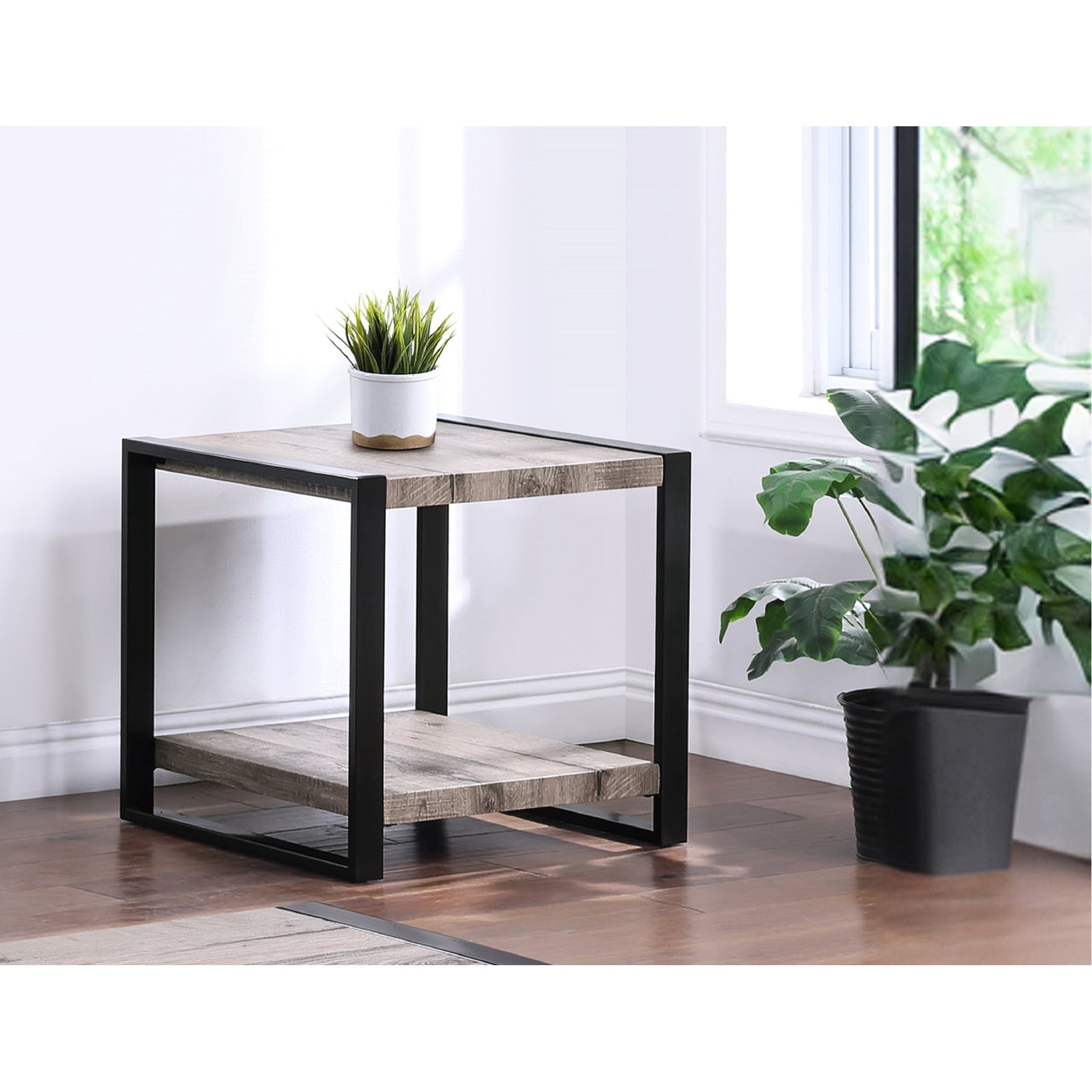 End table with storage shelf rustic brown color for contemporary living ...
