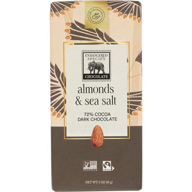 Endangered Species Chocolate Almonds & Sea Salt - 72% Cocoa Dark ...