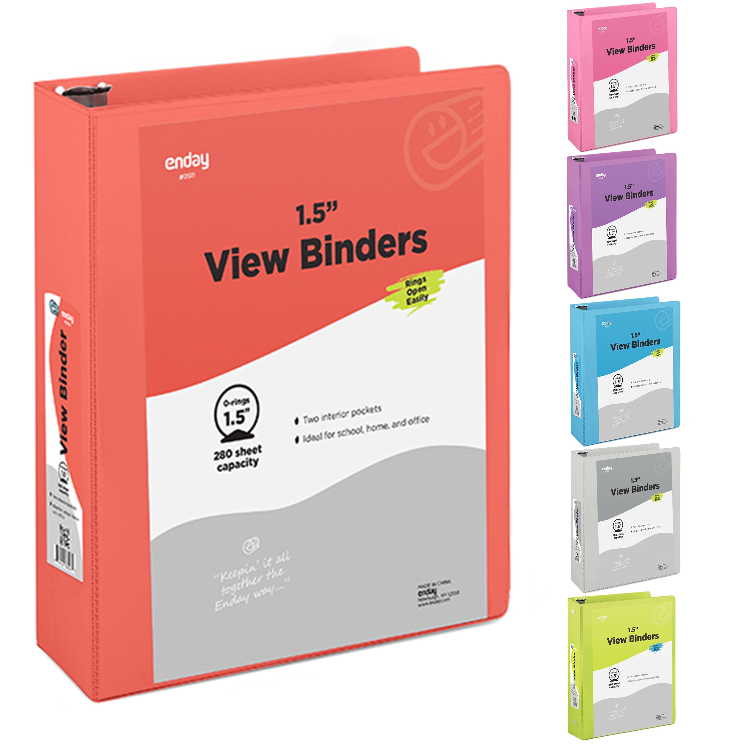 Enday 1.5 Inch 3 Ring Binder with 2 Pockets, Red - Walmart.com