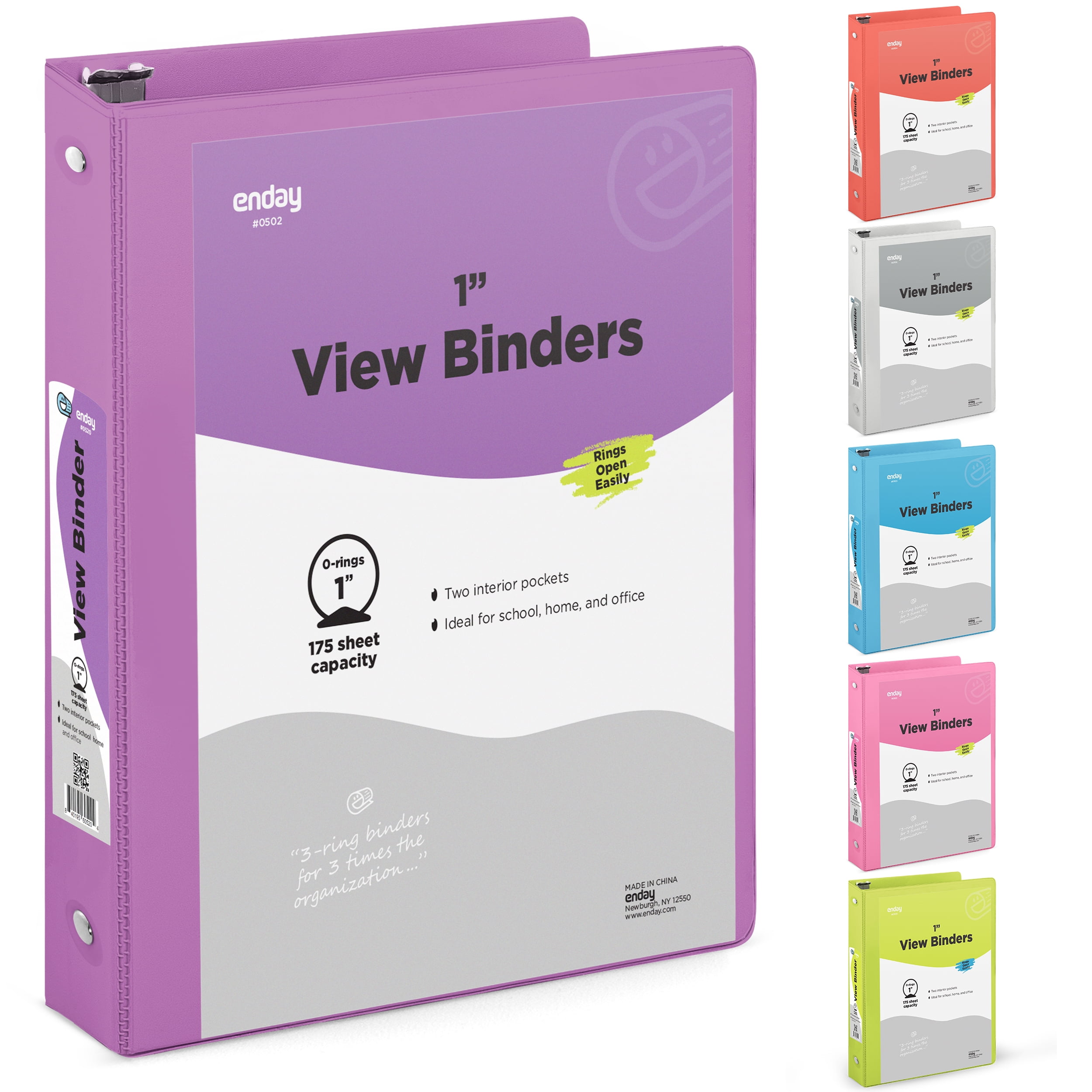 Enday 1 Inch Binder, 3 Ring with Pockets, Clear Front, Eco-Friendly ...