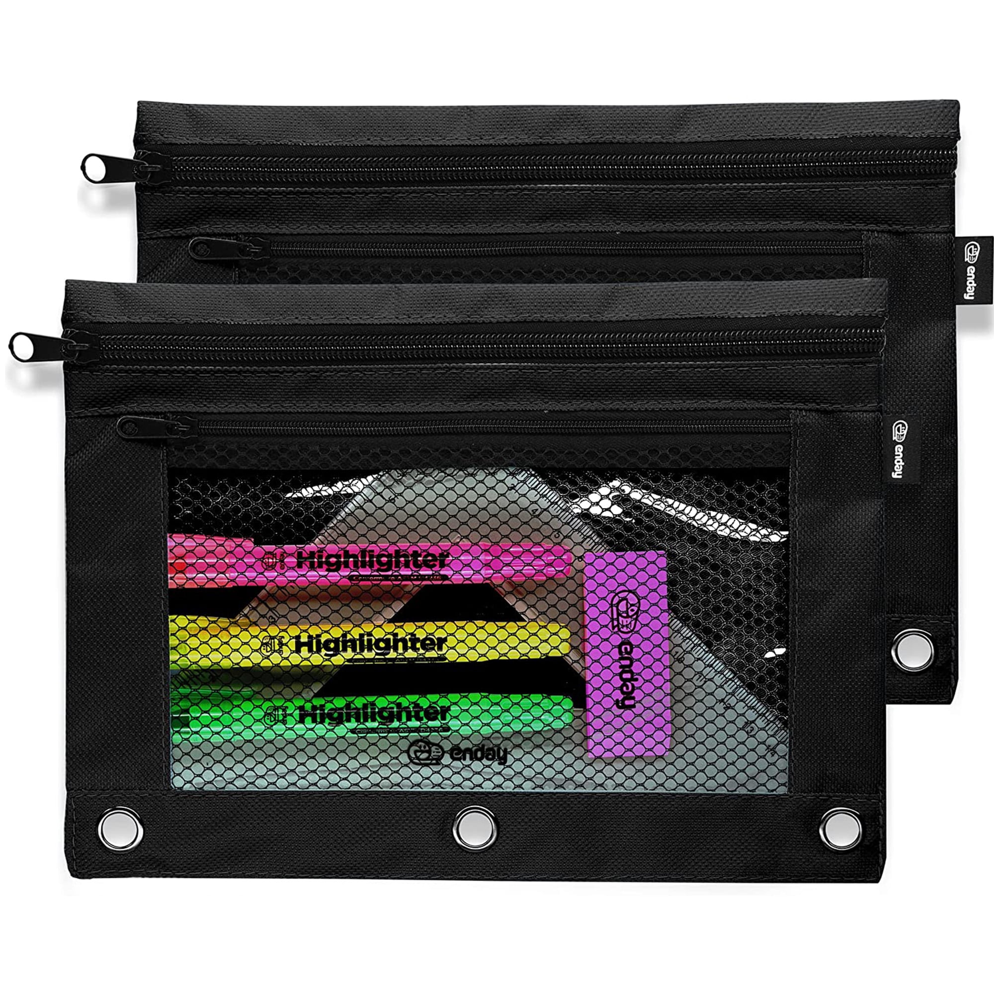 Enday 3 Ring Binder Large Pencil Pouch Mesh Bag Cosmetic Case, Black 1 ...