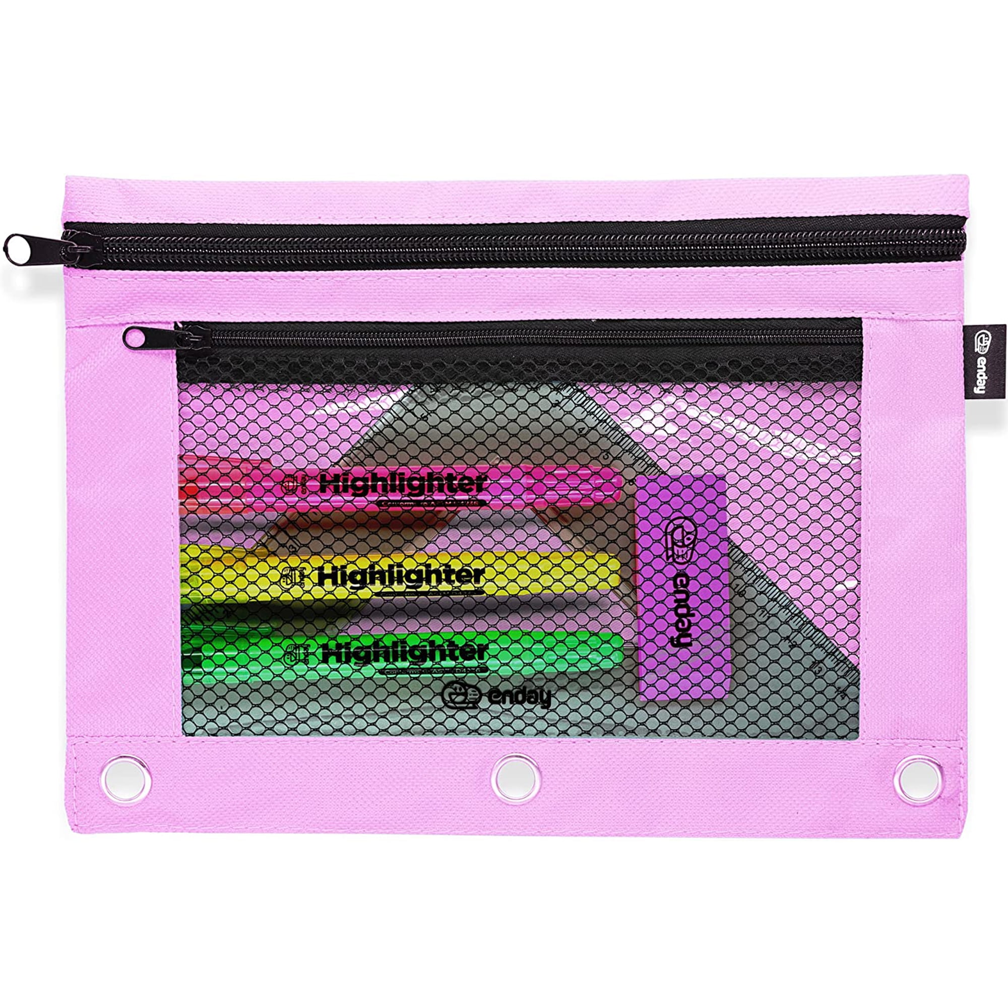 Enday 3 Ring Binder Large Pencil Pouch Mesh Bag Cosmetic Case, Purple 1 ...