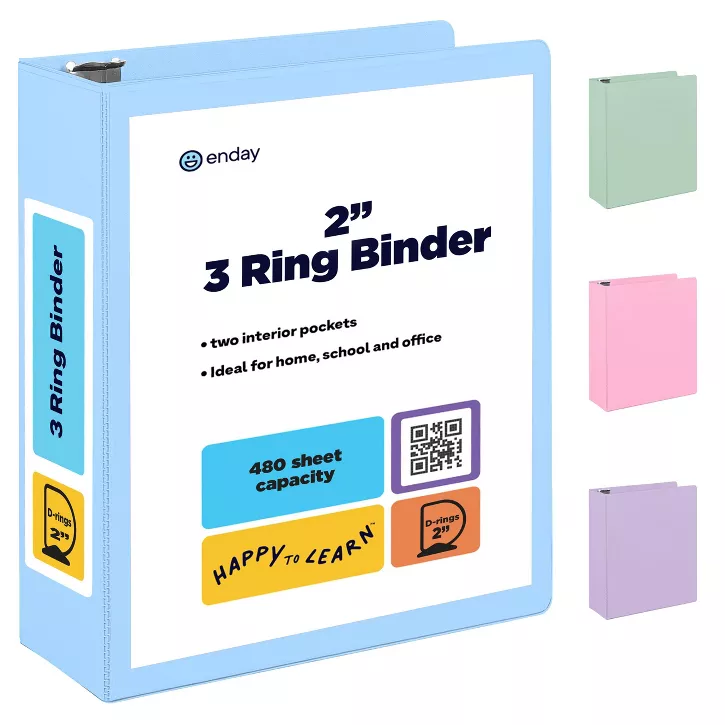 Enday 3 Ring Binder, Round Ring Pastel With Clear View Cover for Letter ...
