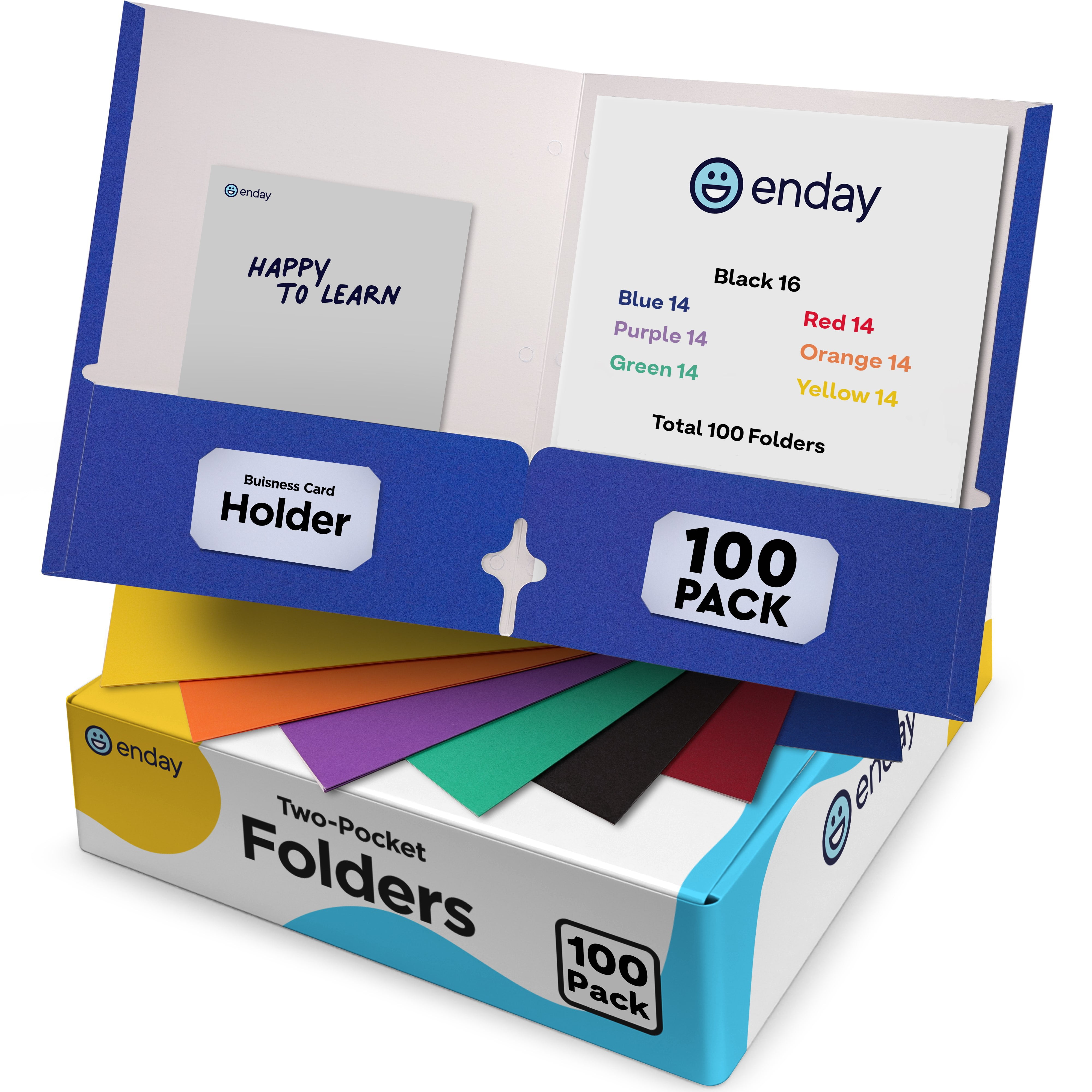 Enday Paper Folders with Pockets (100 Pack) - Assorted Colors - Letter ...