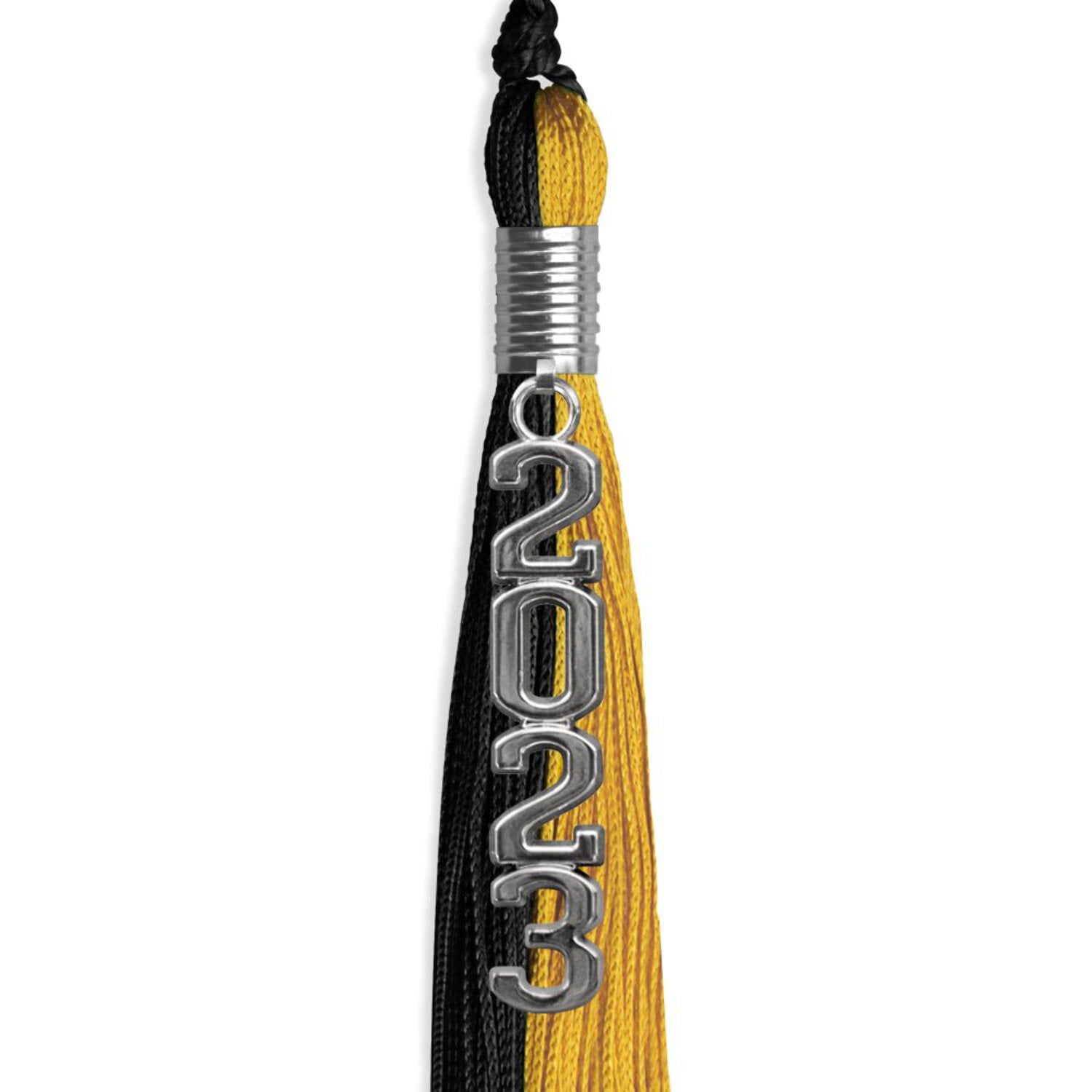 Black/Bright Gold Graduation Tassel with Silver Stacked Date Drop ...