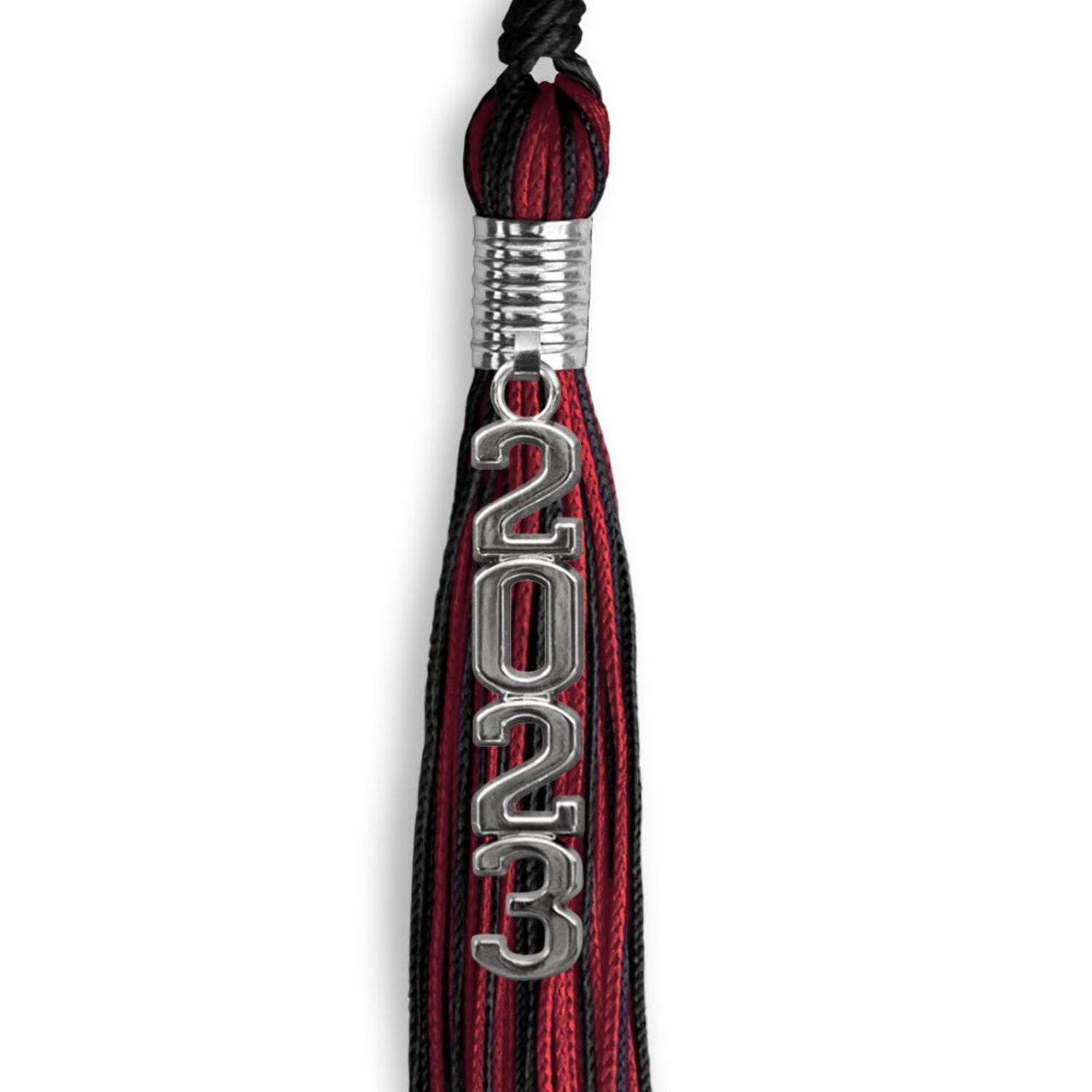 Black/Cardinal Mixed Color Graduation Tassel with Stacked Silver Date ...
