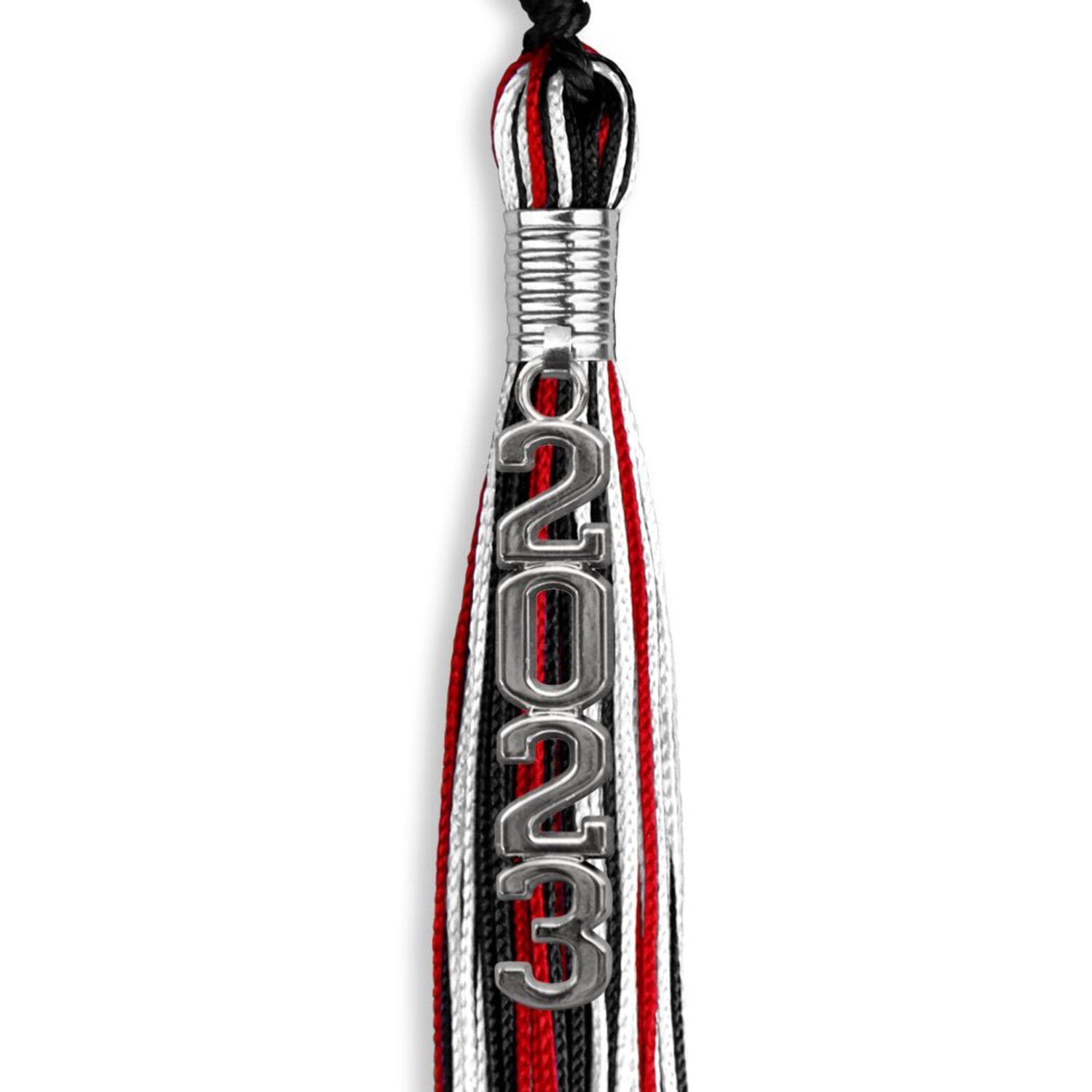 Black/Red/White Mixed Color Graduation Tassel with Silver Stacked Date ...