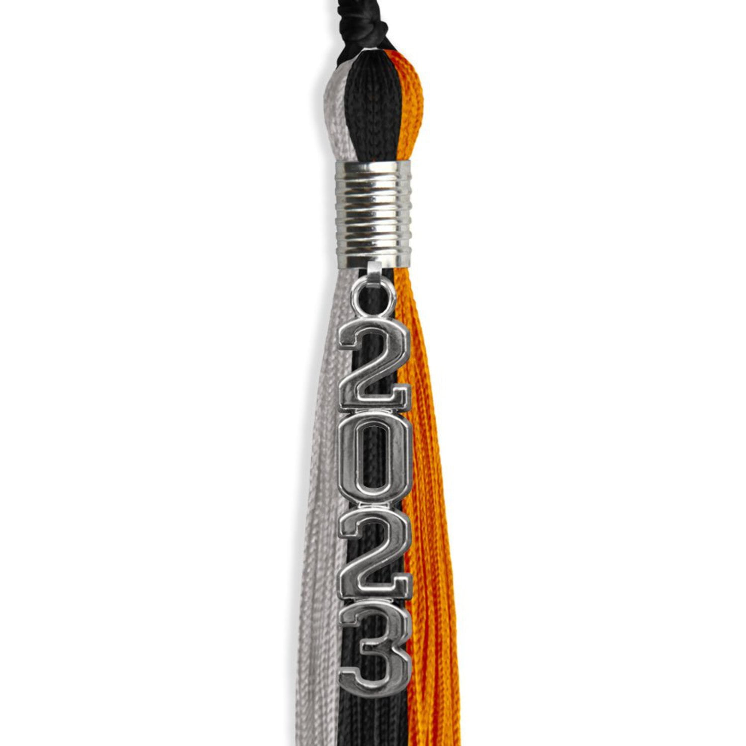 Black/Orange/Grey Graduation Tassel with Silver Stacked Date Drop ...