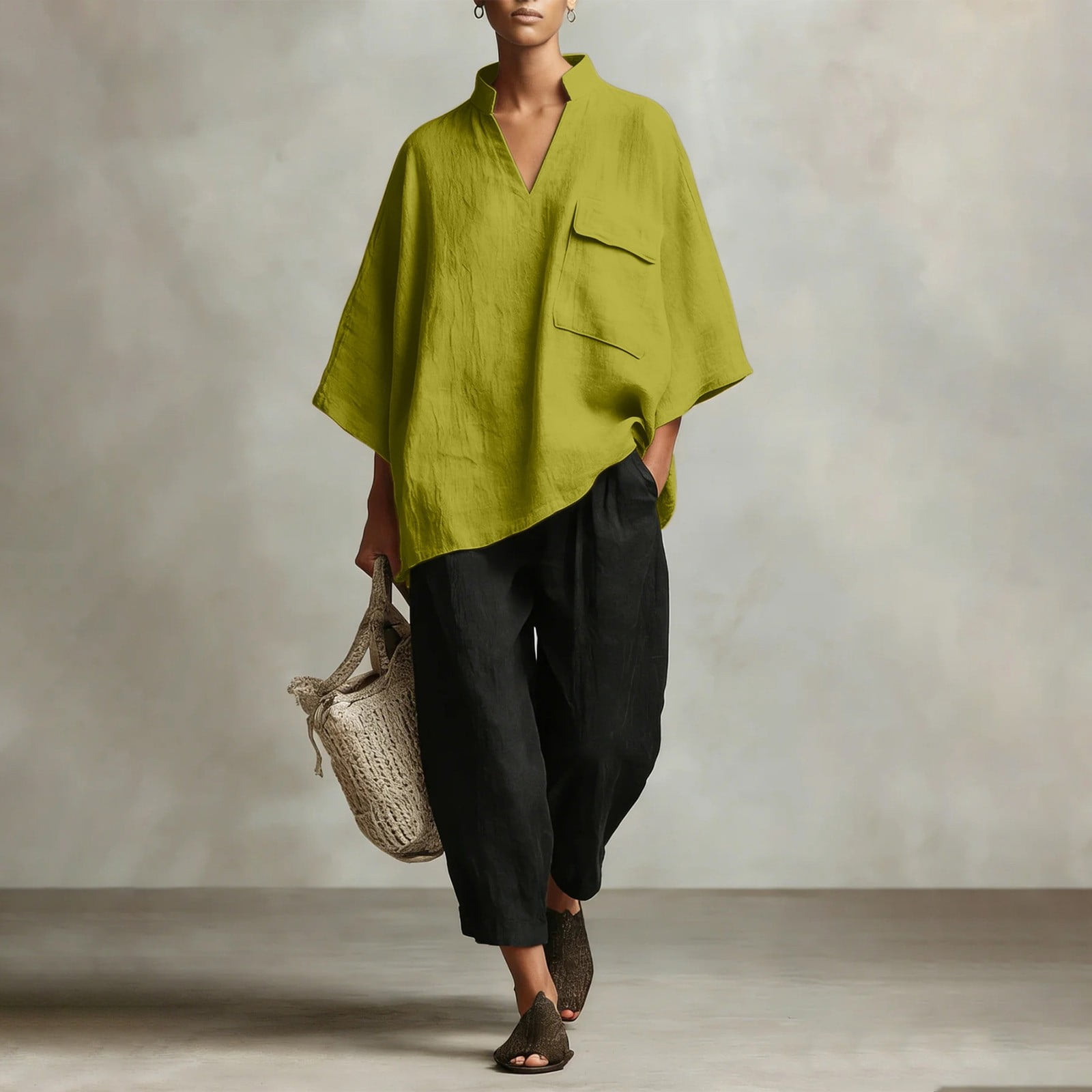 Endives Linen Shirt For Women V Neck Stand Collar Blouses for Women ...