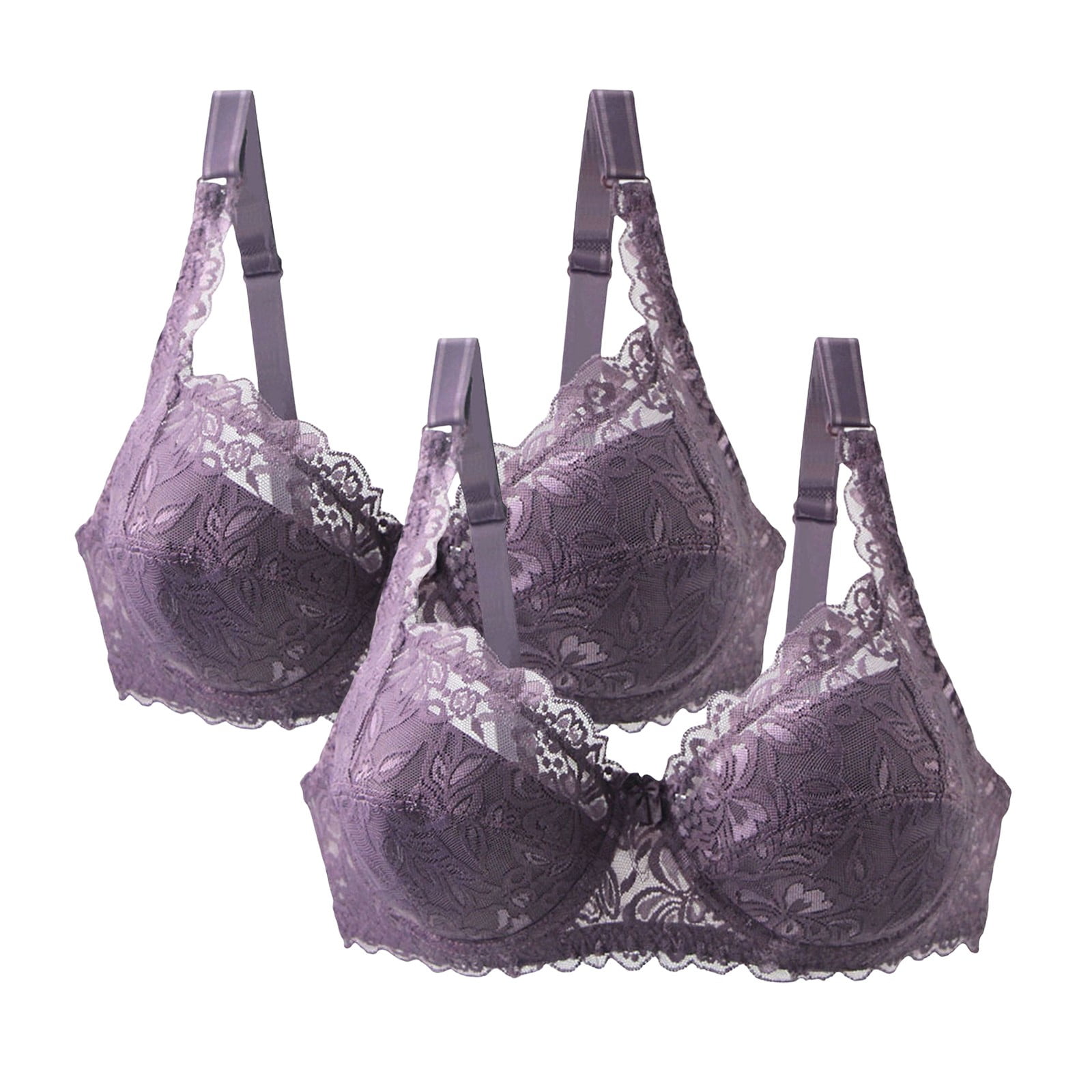 Endives Women's Casual Fashion Large Size Bra Thin Sponge Underwear Hottie Lace Bra 2PC ...