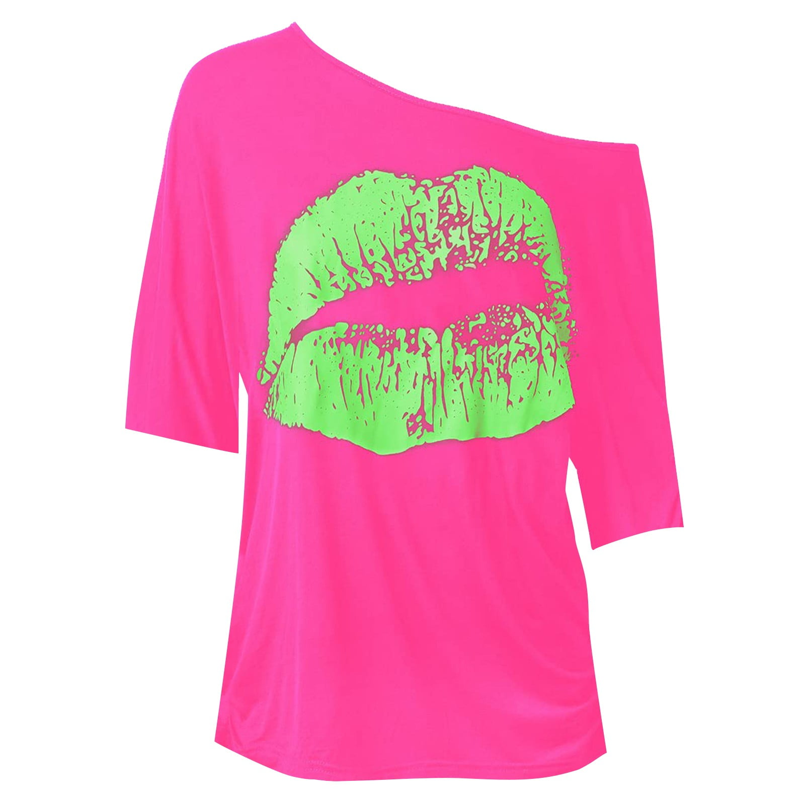 Endives Women's Casual Off Shoulder Shoulder Nostalgic Big Lip Print ...