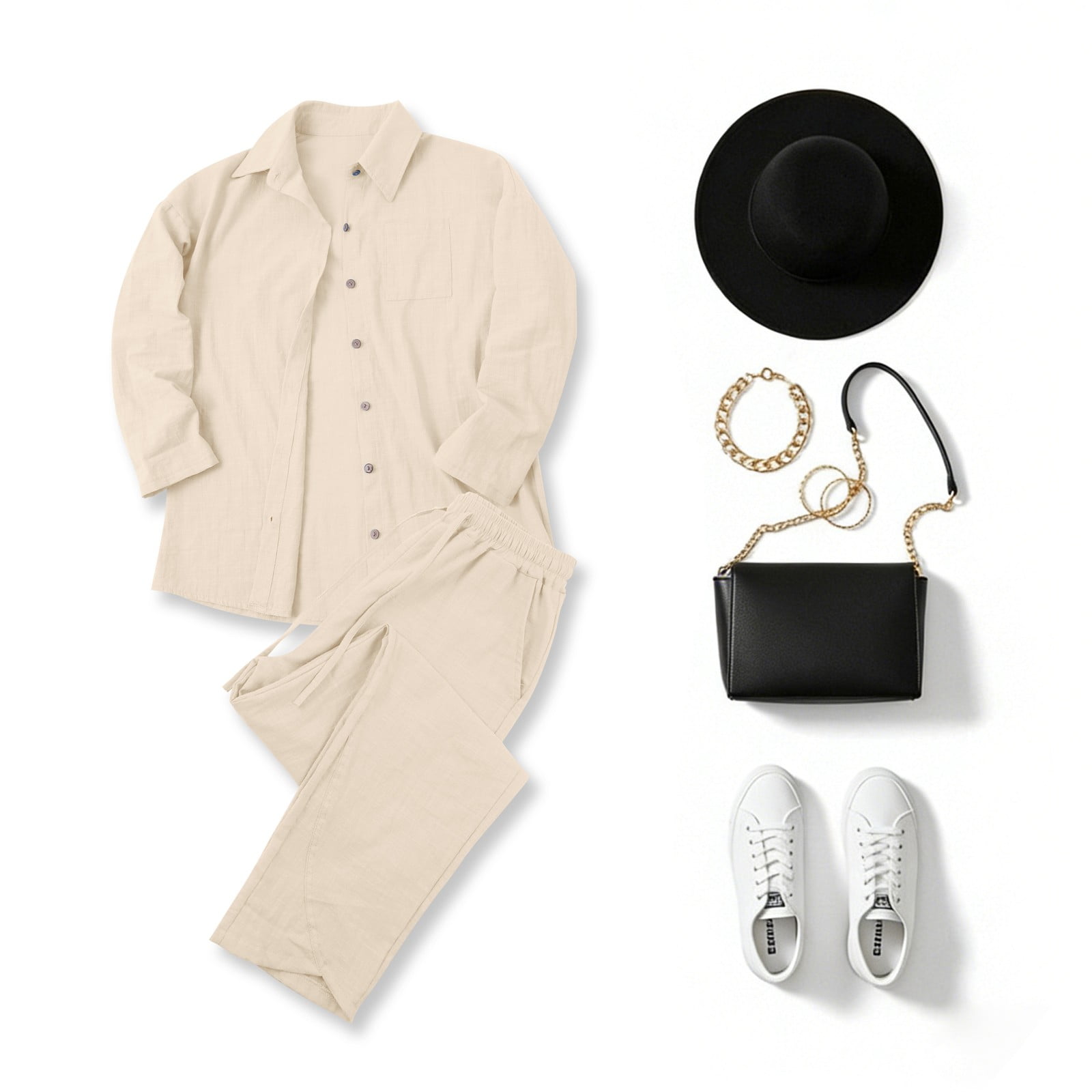 Endives Women's Linen Pant Suit Fashion Athleisure Solid Color Drop ...