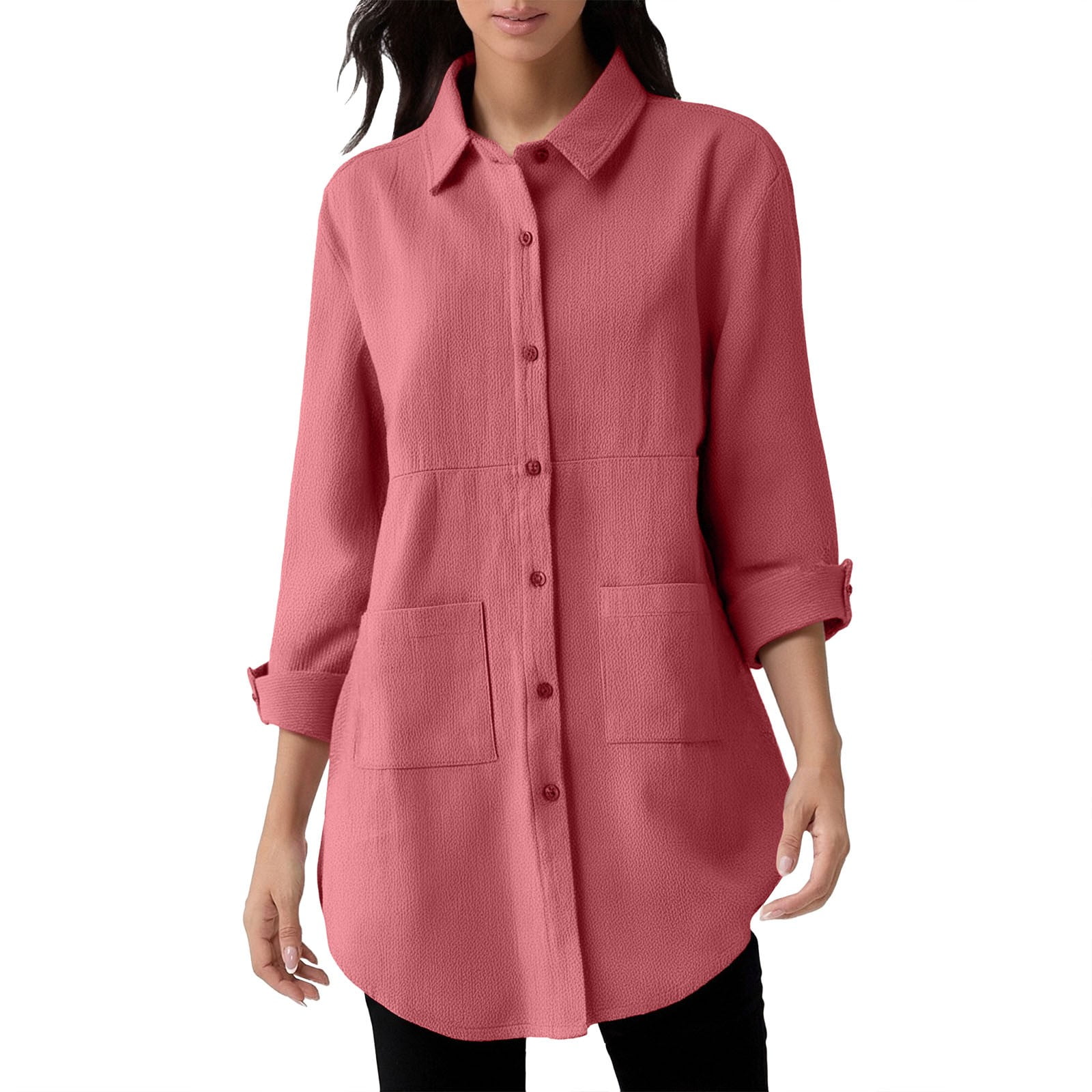 Endives Women's Linen Shirts Button Down Long Tunic Tops Plus Size ...