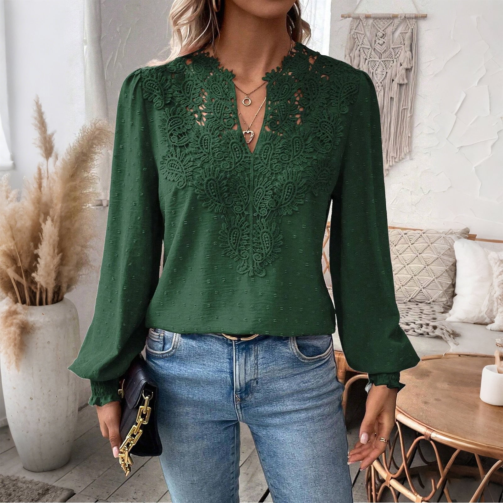 Endives Women's Long Sleeve Shirt Fashion Solid Color Casual Top ...