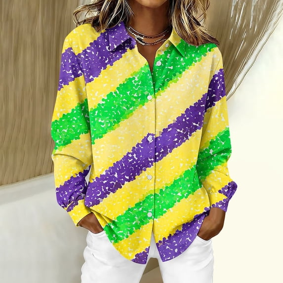 Endives Women's Long Sleeve Shirt Masquerade Yellow Green Purple Print ...