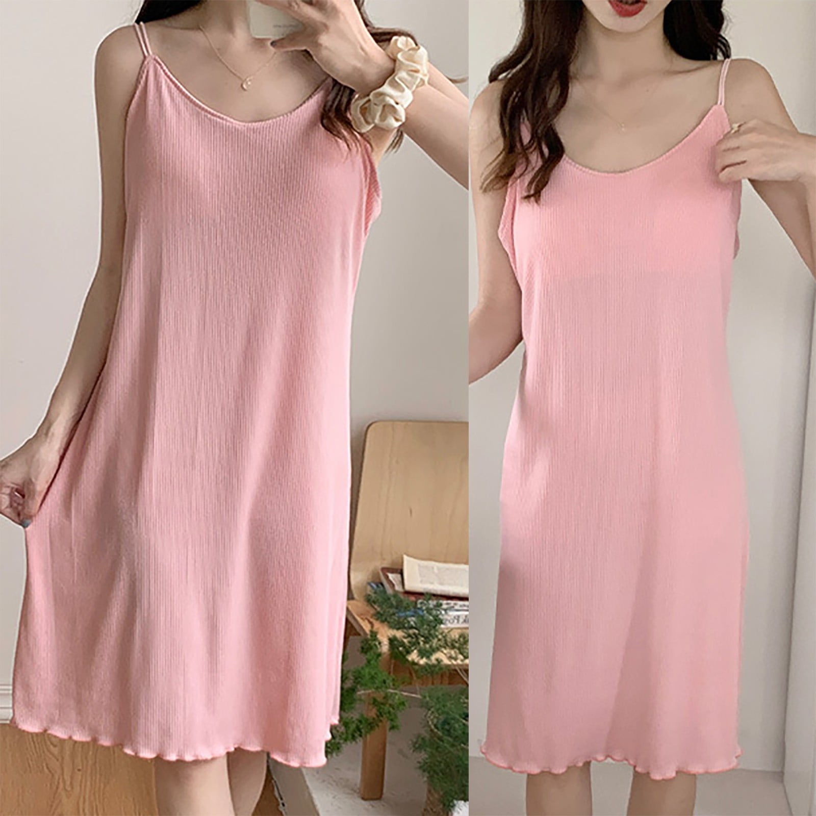 Endives Women's Nightgowns Cotton Sleeveless Nightgown Spaghetti Strap ...