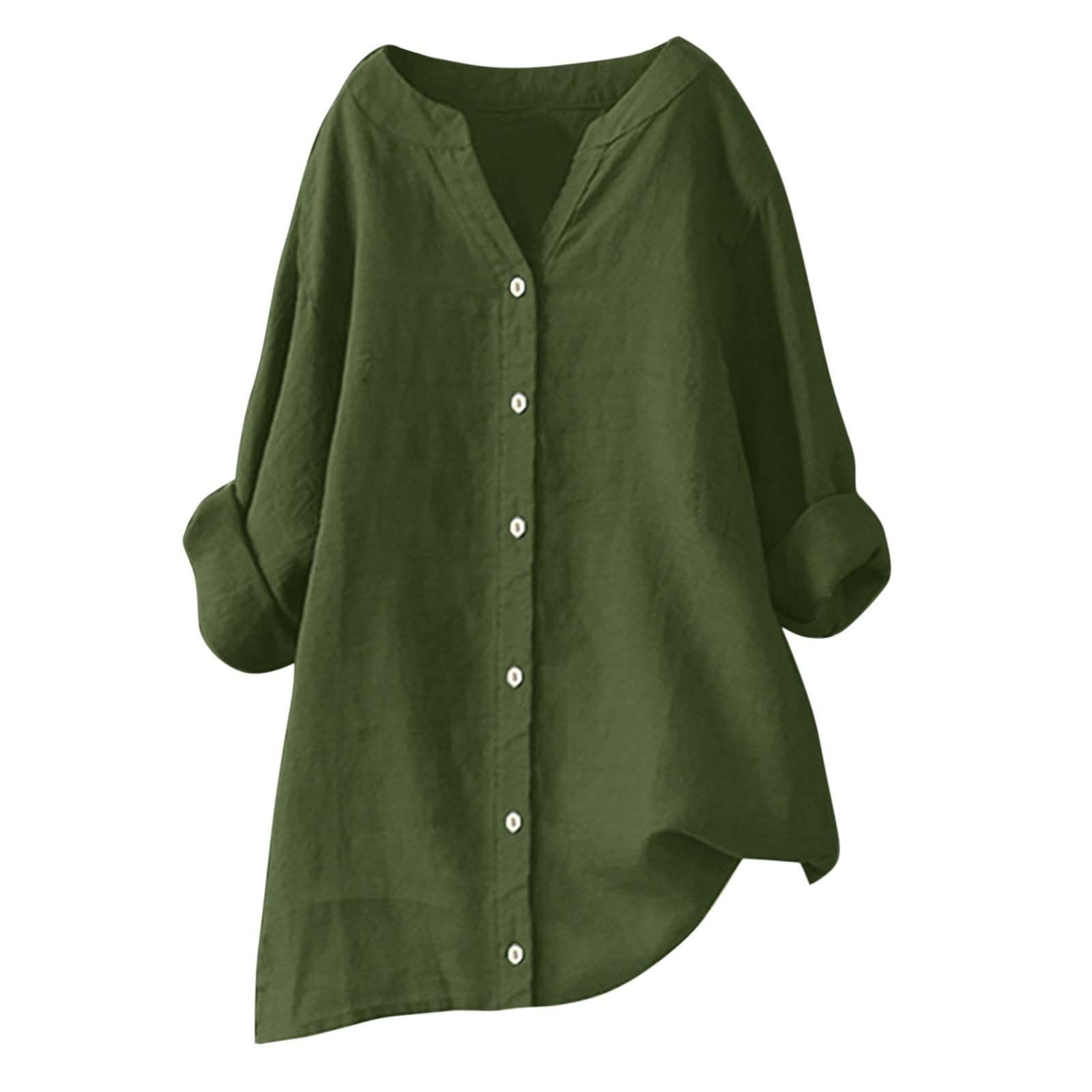 Endives Women's Oversized Linen Shirts Blouses Tops Long Sleeve High ...