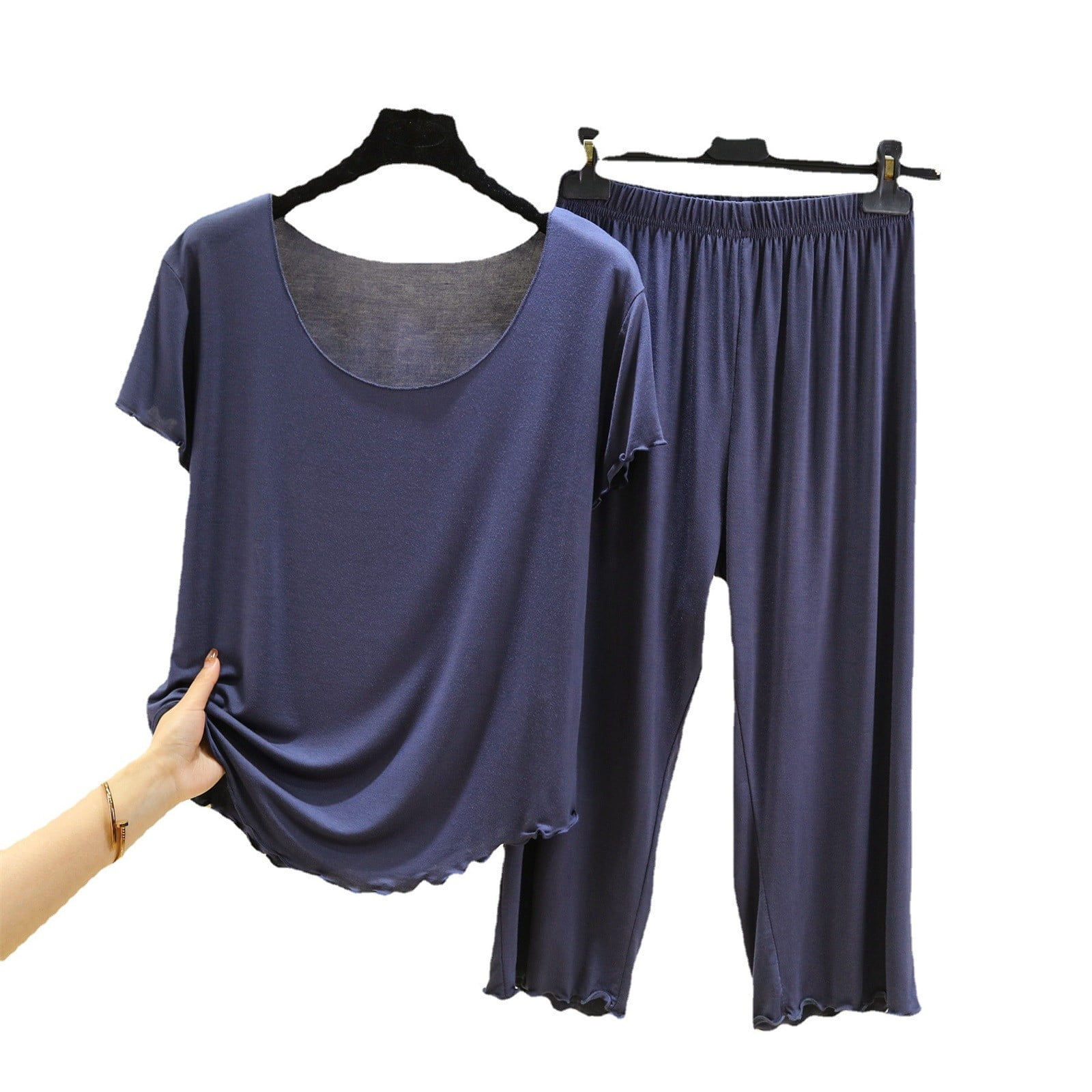 Endives Women's Pajama Sets Solid Color Pajamas Round Neck Short ...