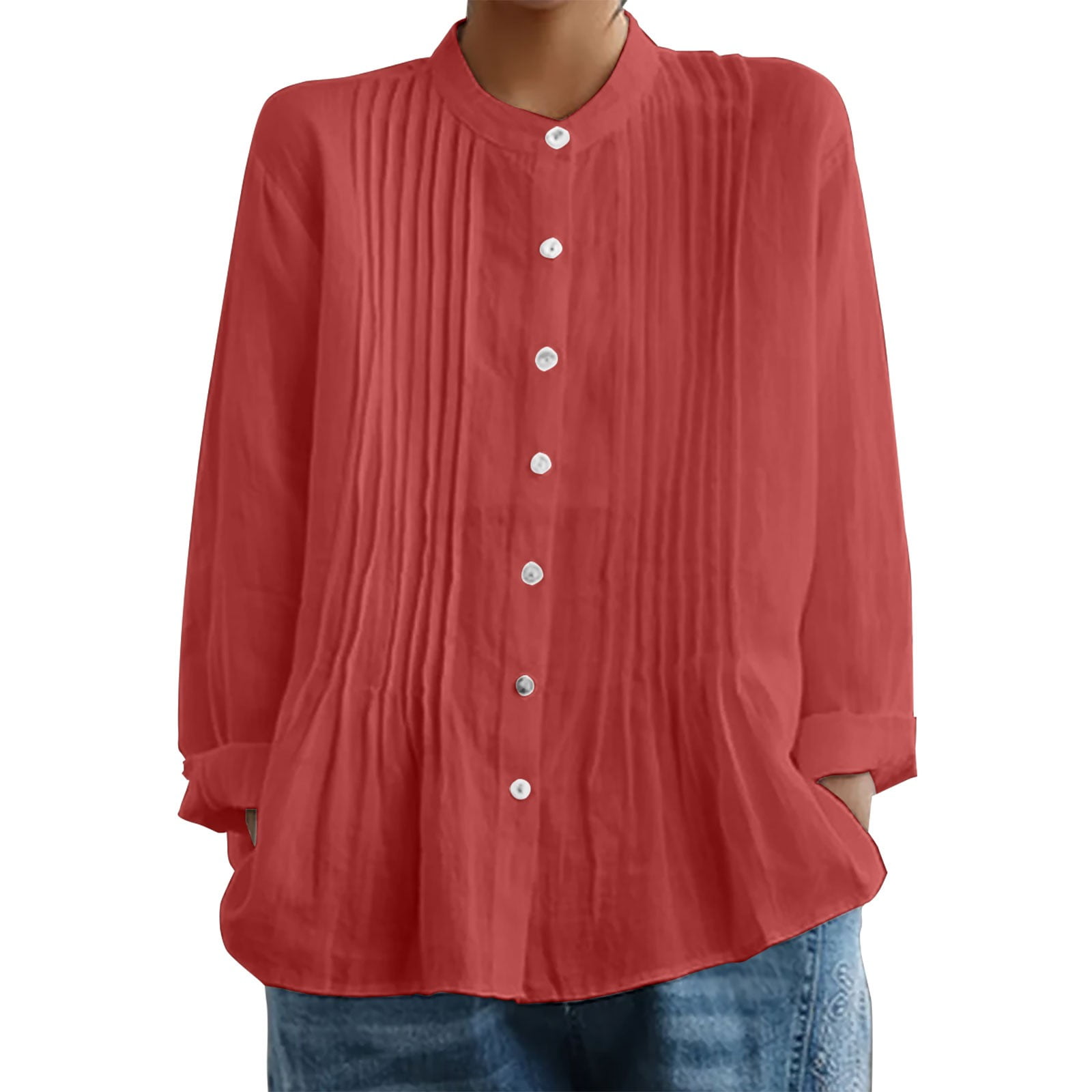 Endives Women's Pleated Shirt With Retro Front Pleats Soft Linen Shirts ...