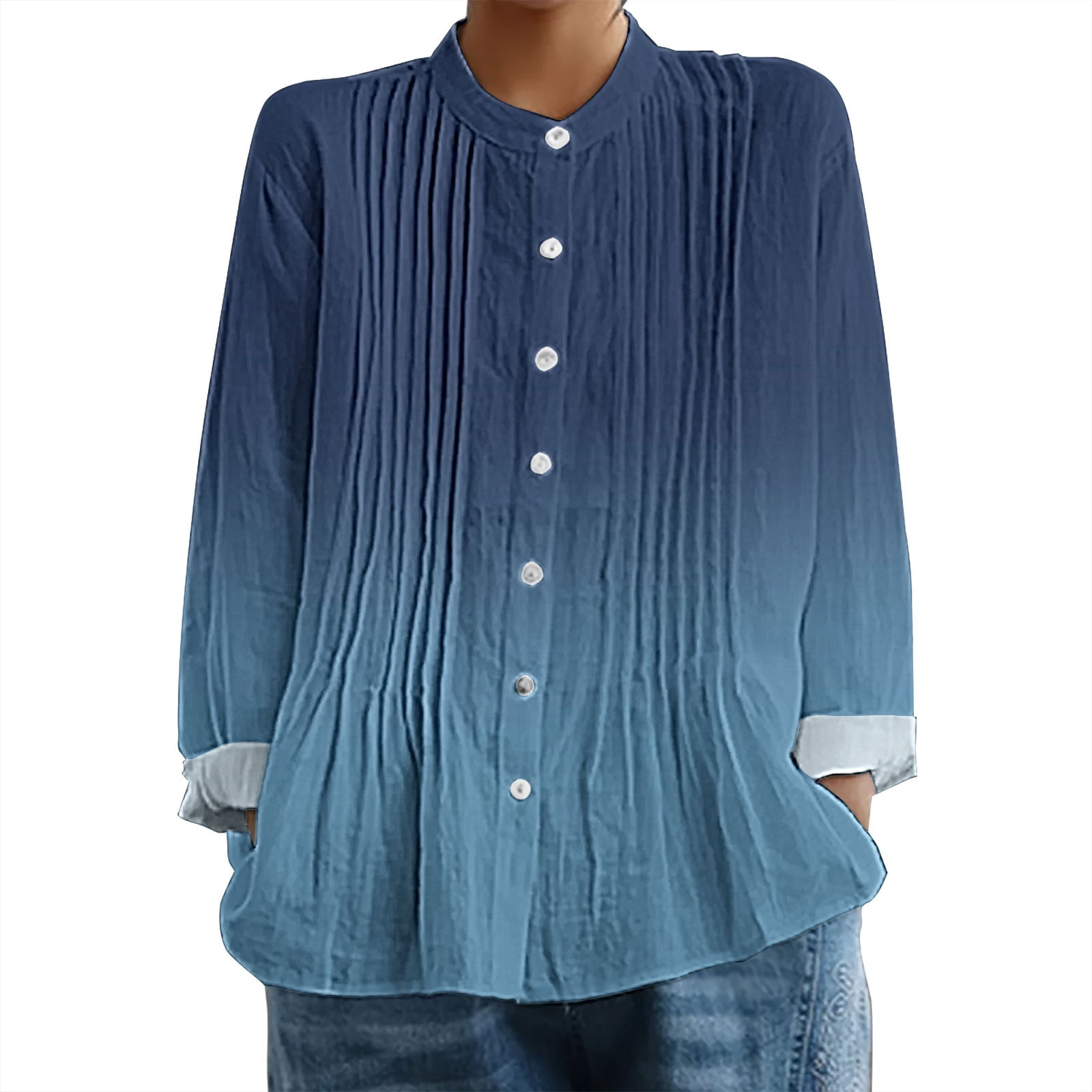 Endives Women's Pleated Shirt With Retro Front Pleats Soft Linen Shirts ...