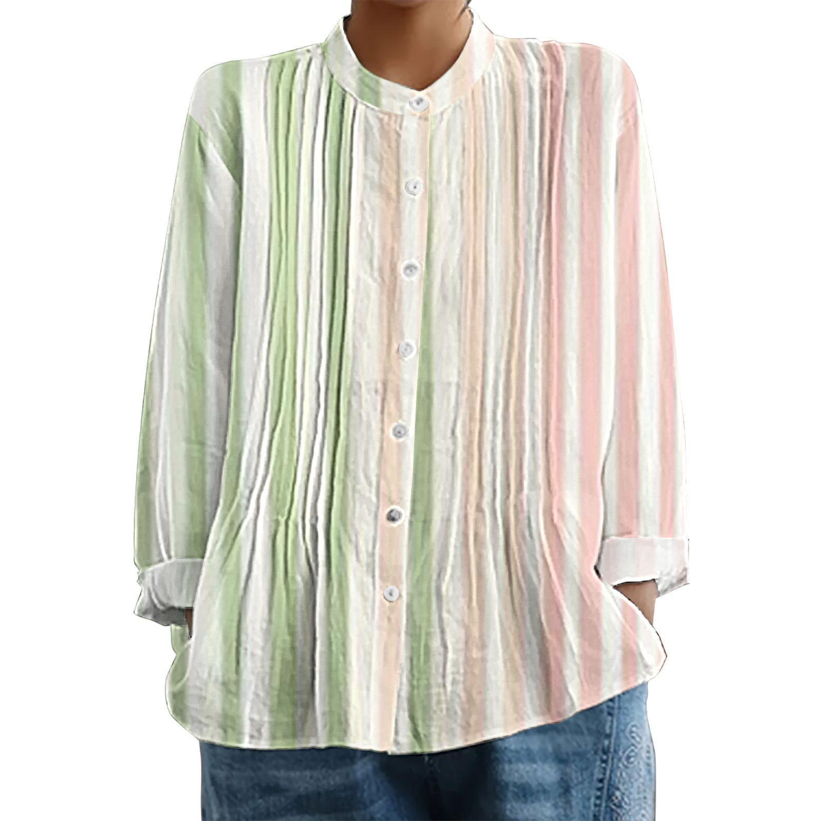 Endives Women's Pleated Shirts With Retro Front Pleats Soft Linen ...