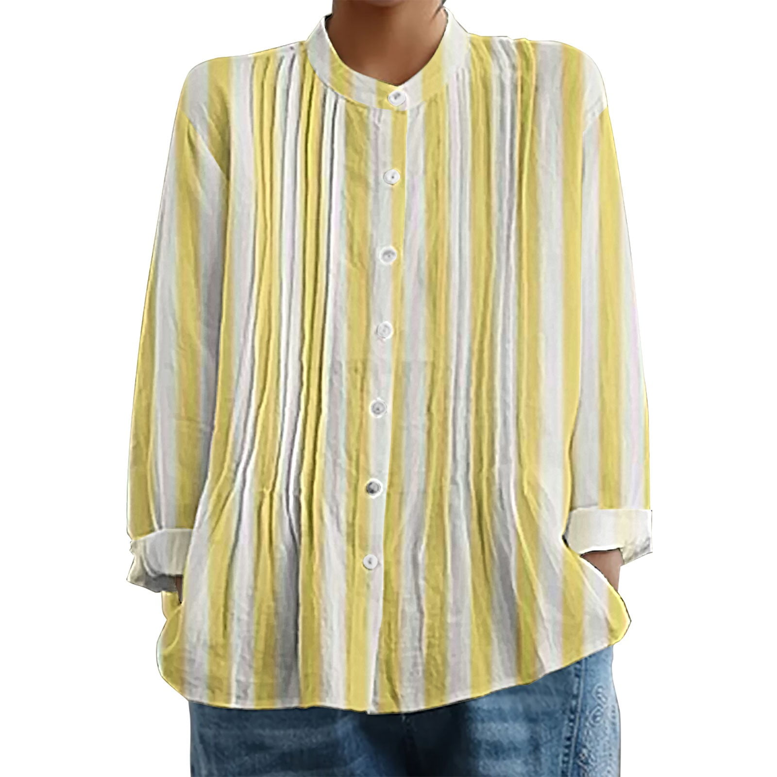 Endives Women's Pleated Shirts With Retro Front Pleats Soft Linen ...