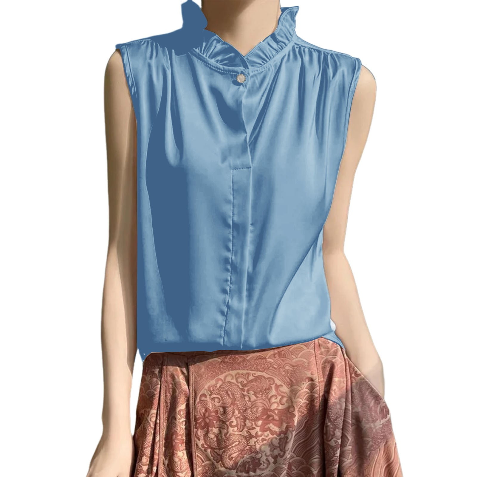 Endives Women's Shirts Black Lace Collar Sleeveless Solid Color Vest ...