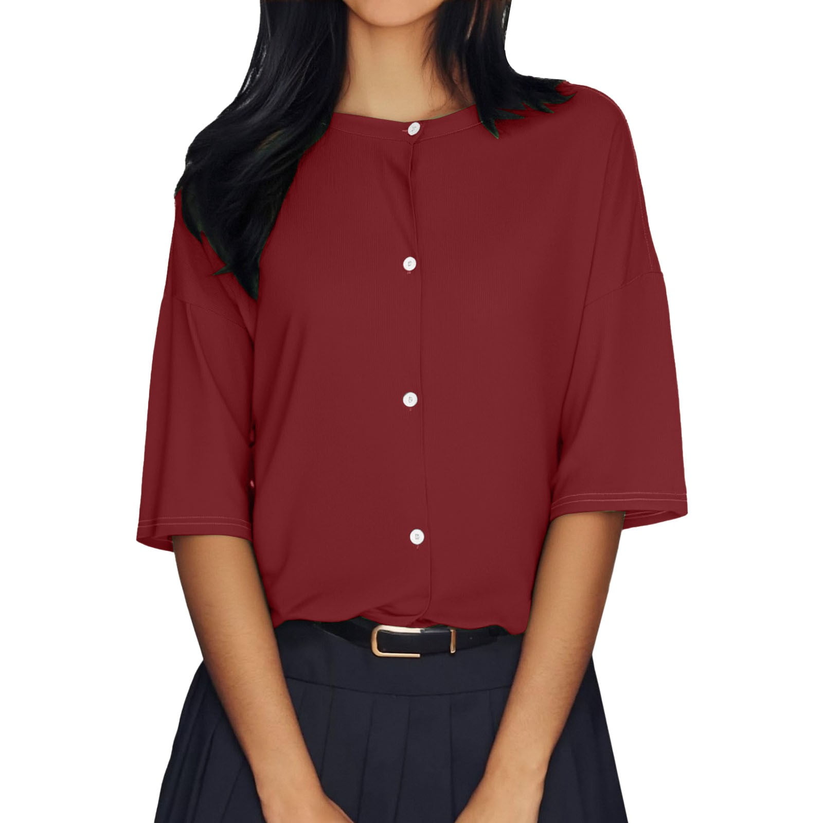 Endives Women's Shirts Cropped Button Down Tops Oversized Half Sleeve ...