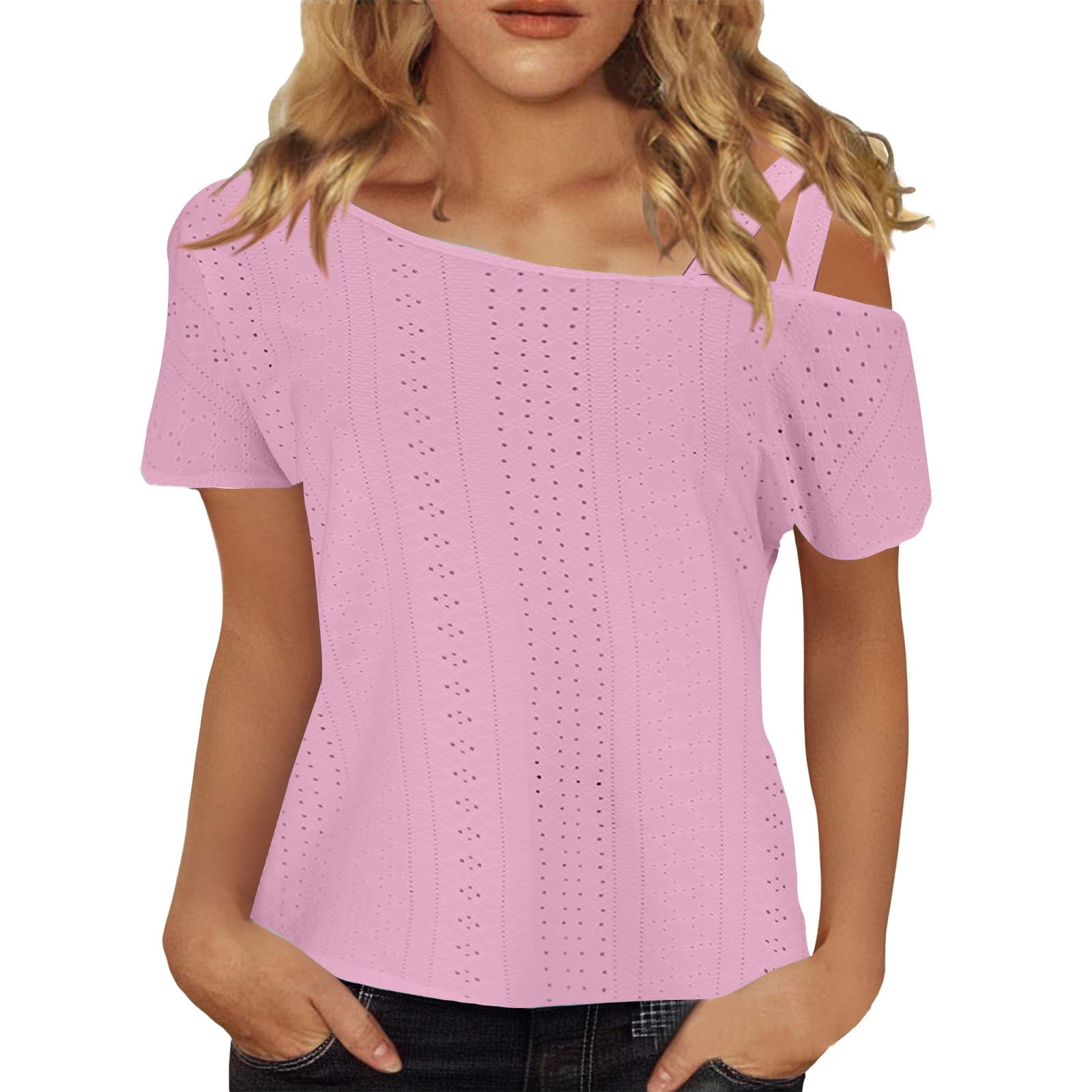 Endives Women's Short Sleeve T-shirt One Shoulder Shirts Casual Short Sleeve Tees Summer ...