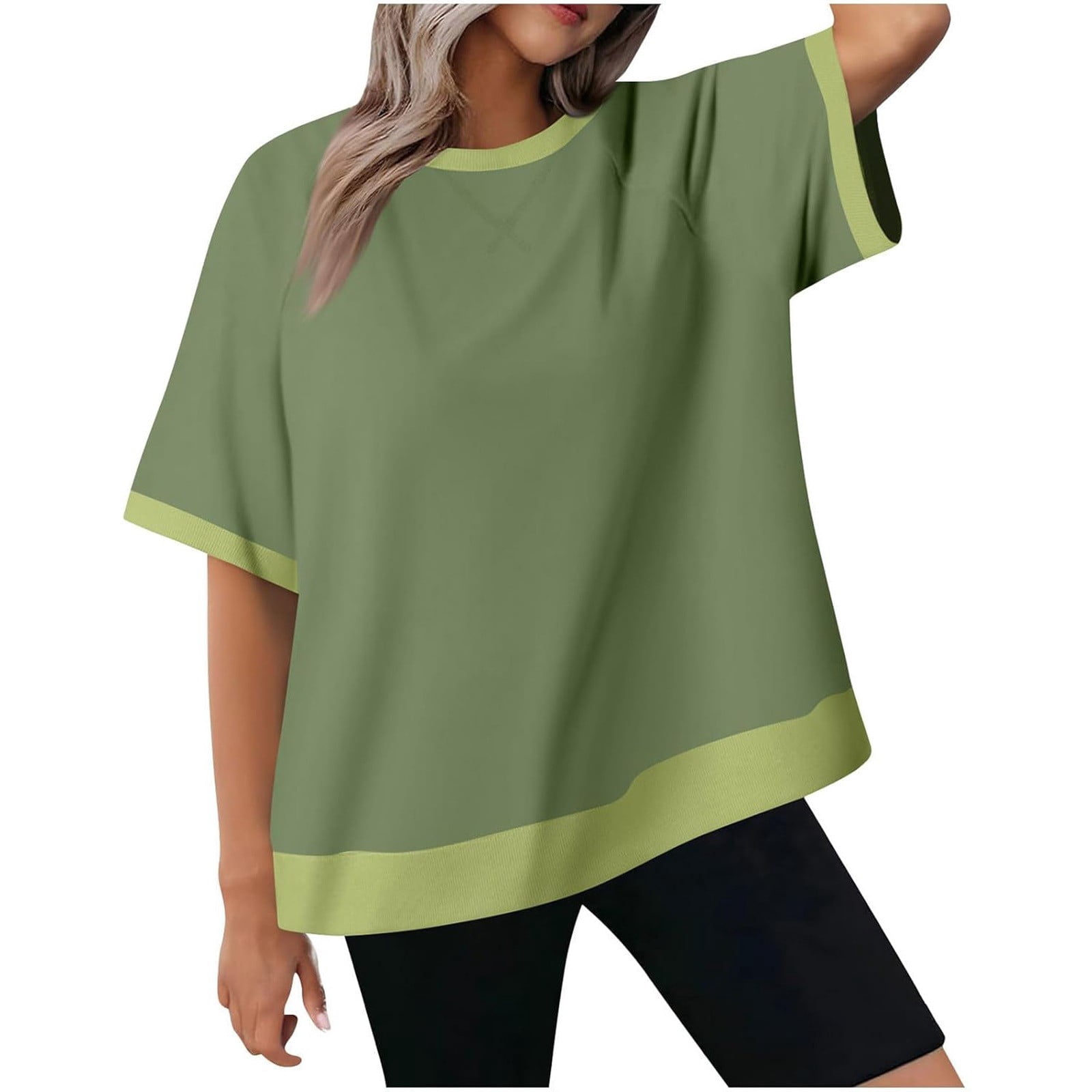 Endives Women's Short Sleeve T-shirt Summer Tops 2025 Trendy Splicing ...