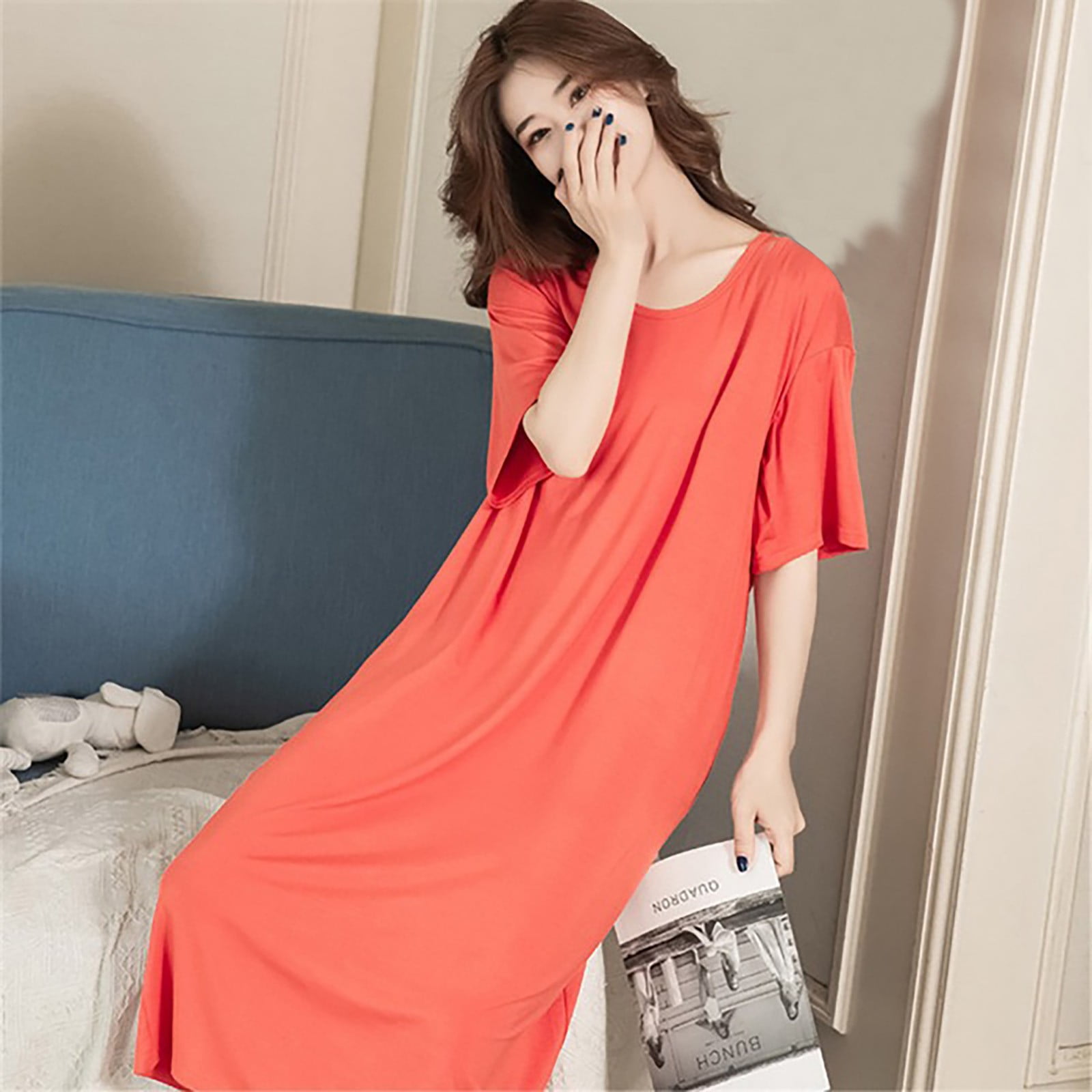 Endives Women's Soft Nightgown Sleep Dress Summer Short Sleeve Comfy ...