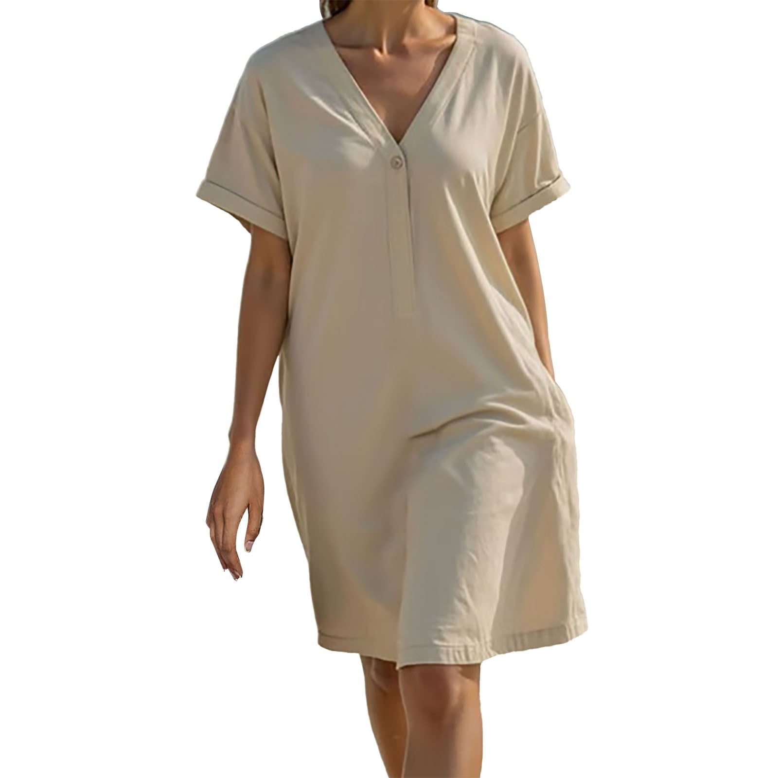 Endives Women's Summer Dresses 2025 Button Up V Neck Short Sleeve ...