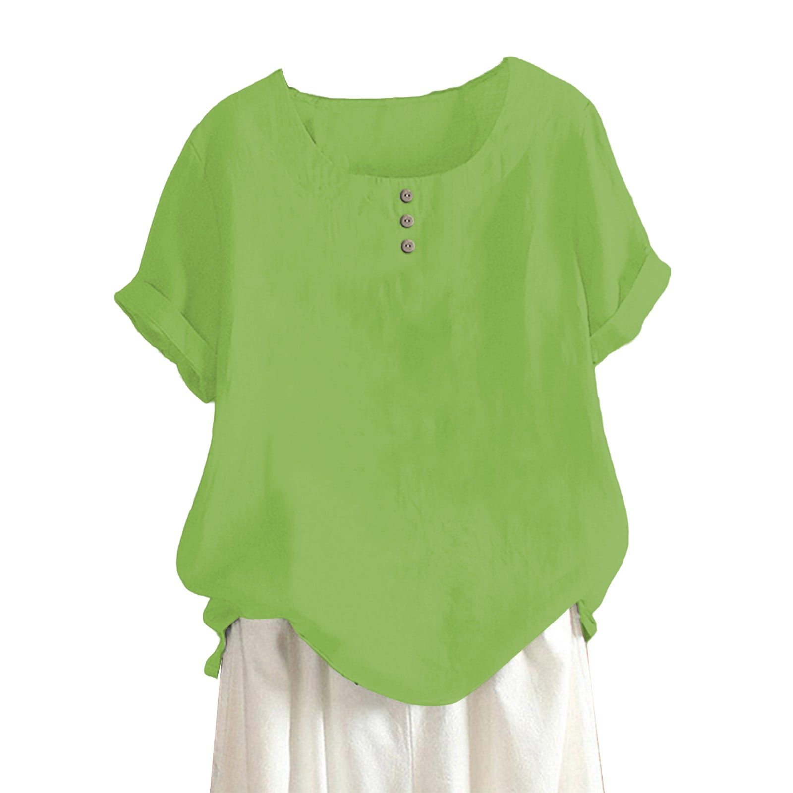 Endives Women's Summer Round Neck Button Print Short Sleeve T Shirt Top ...