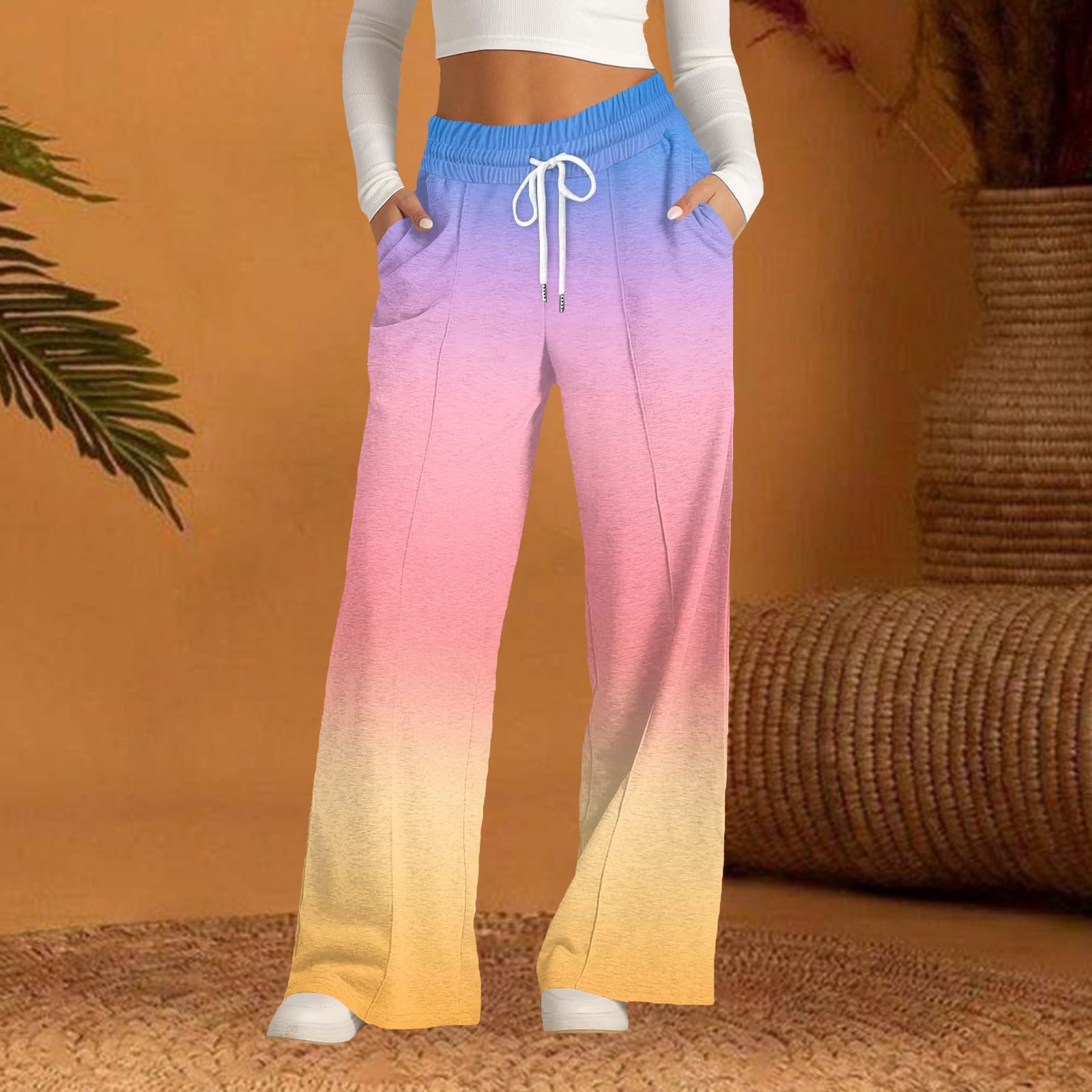 Endives Women's Sweatpants Gradient Color Casual Wide Leg Pants Fall ...