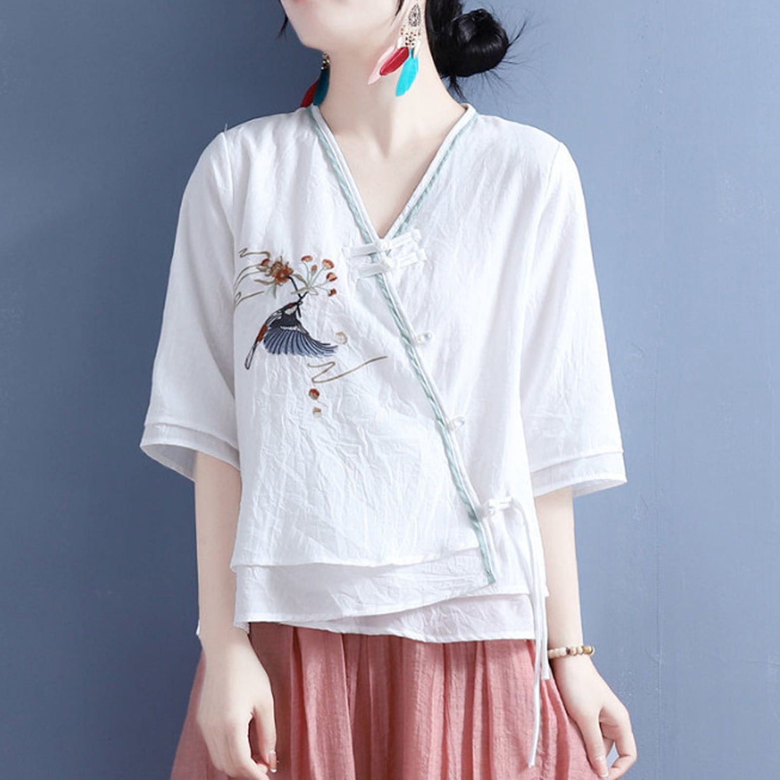 Endives Womens Linen Shirt Summer Chinoiserie Retro Thin Womens Tops ...