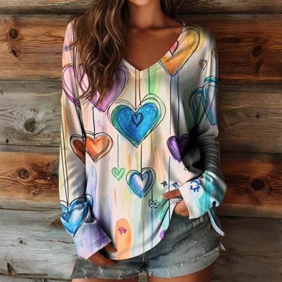 Endives Womens Long Sleeve Shirt Basic V Neck Shirts Cotton Long Shirt ...