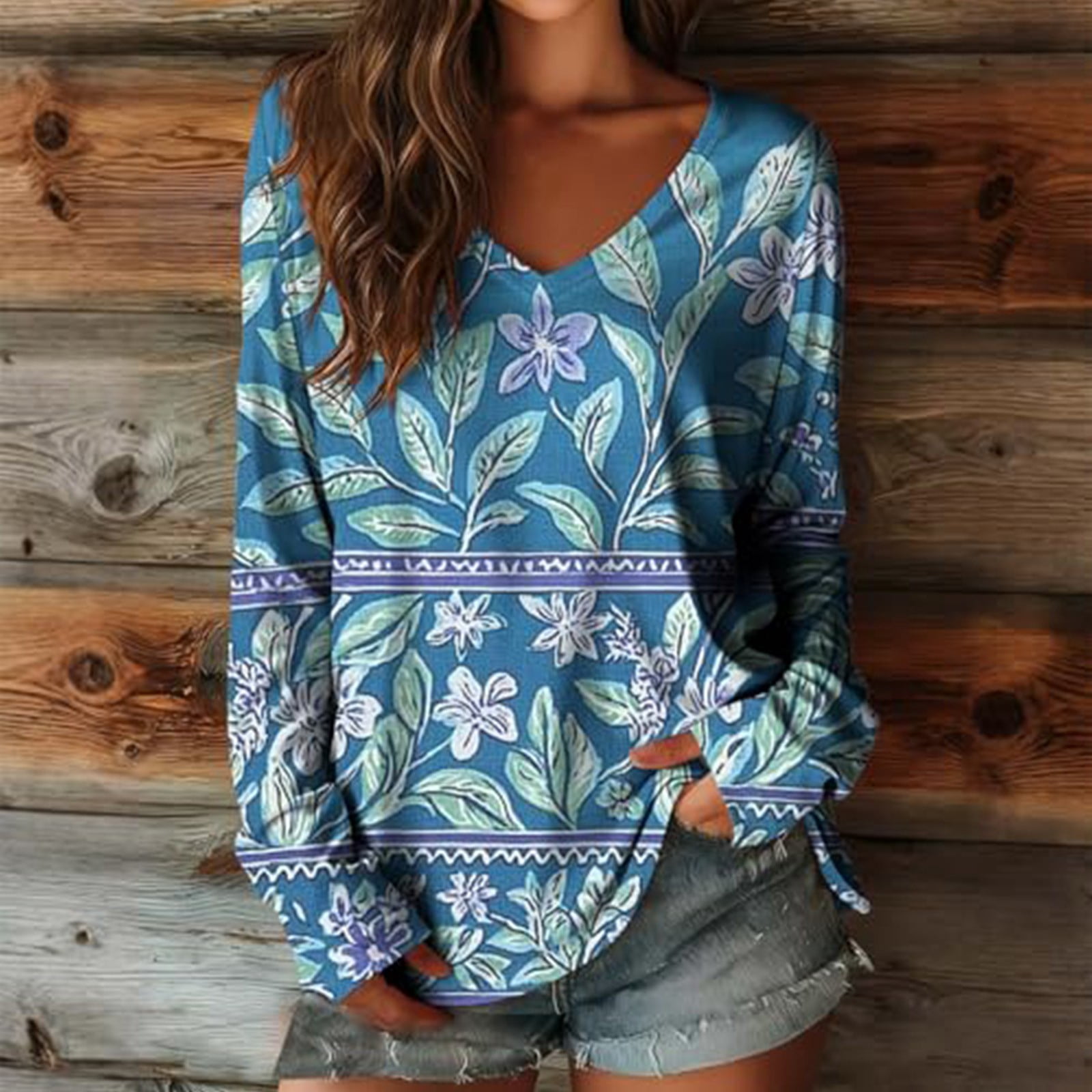 Endives Womens Long Sleeve Shirt Basic V Neck Shirts Cotton Shirt ...