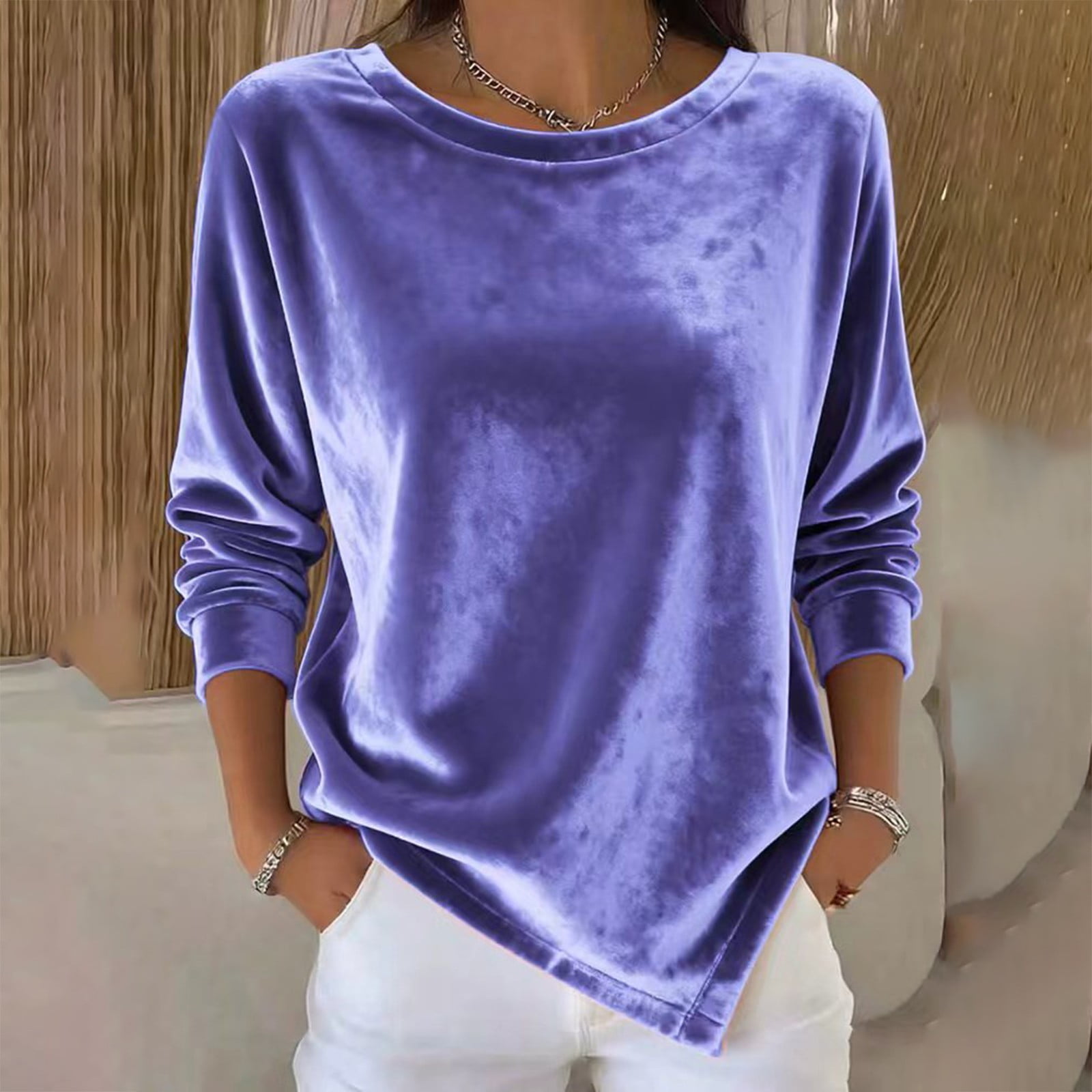 Endives Womens Long Sleeve Shirt Velvet Casual V Neck Drop Shoulder ...