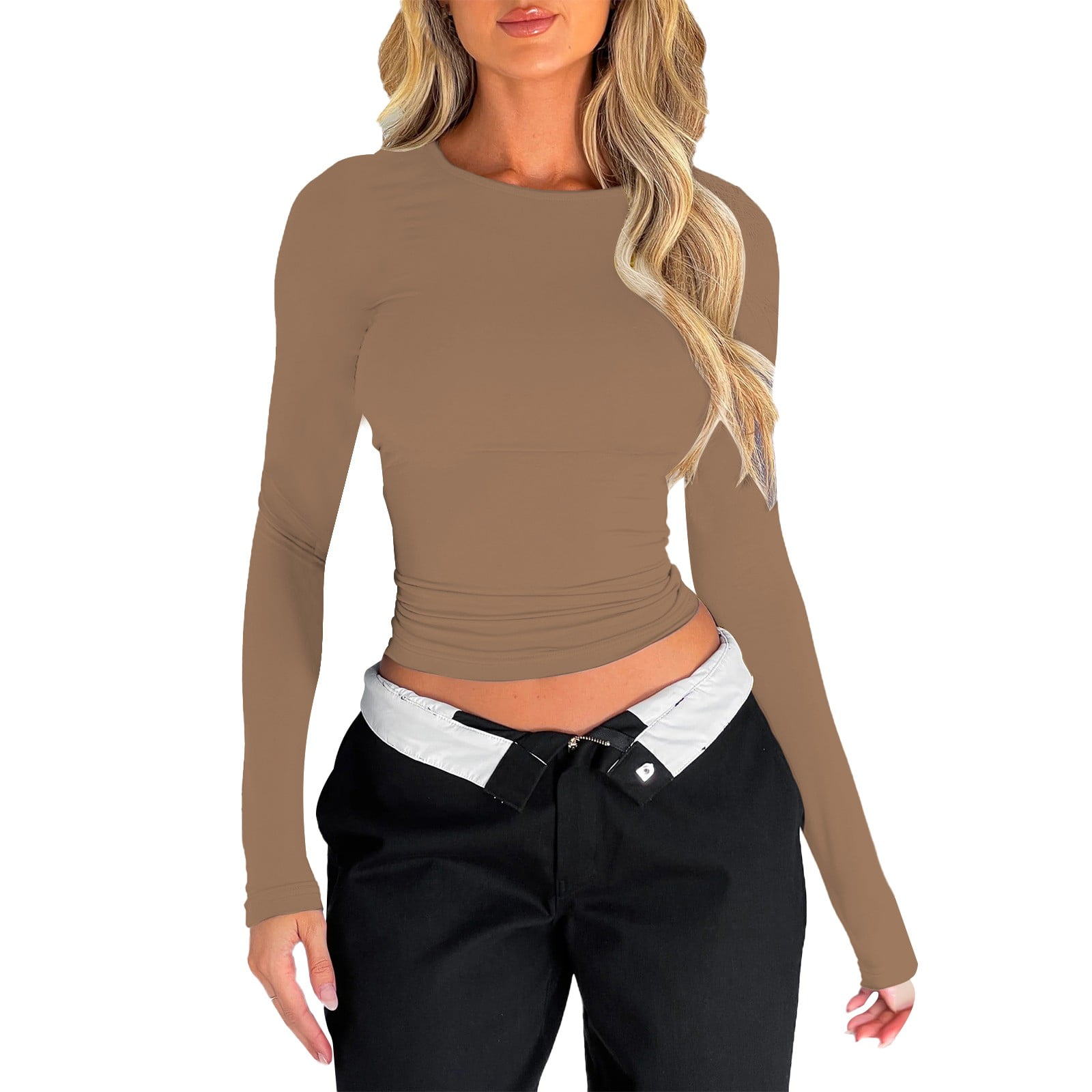 Endives Womens Long Sleeve Shirts Basic Tees Crop Tops Going Out Spring ...