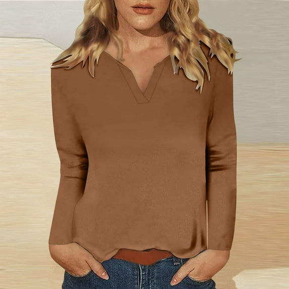 Endives Womens Long Sleeve Shirts V Neck Fall Tops Basic Tops Loose Fit ...
