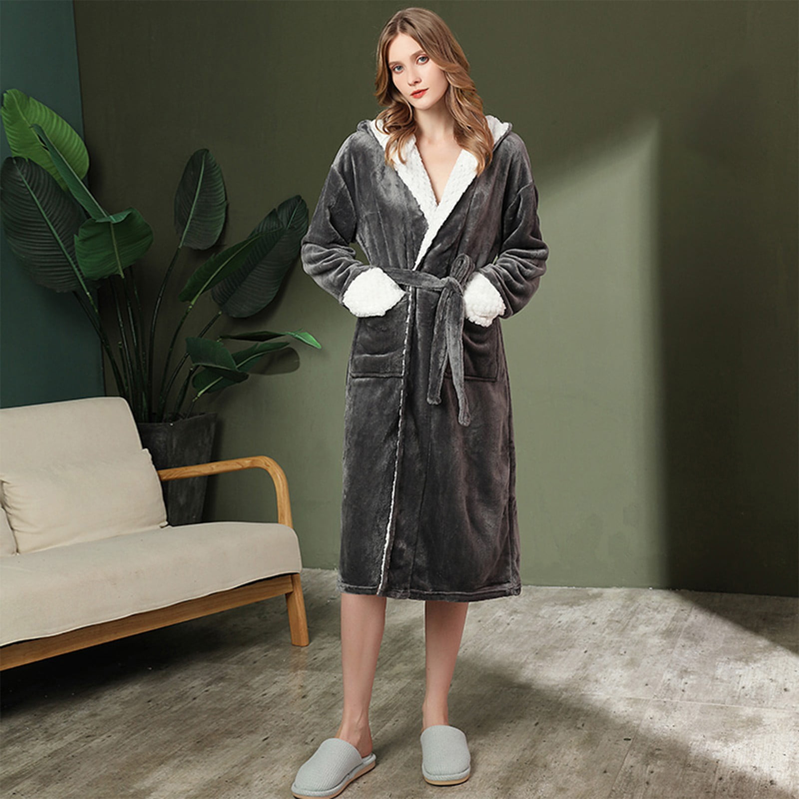 Endives Womens Robe Fleece Fuzzy Soft Warm Bathrobe With Hood For Bath ...