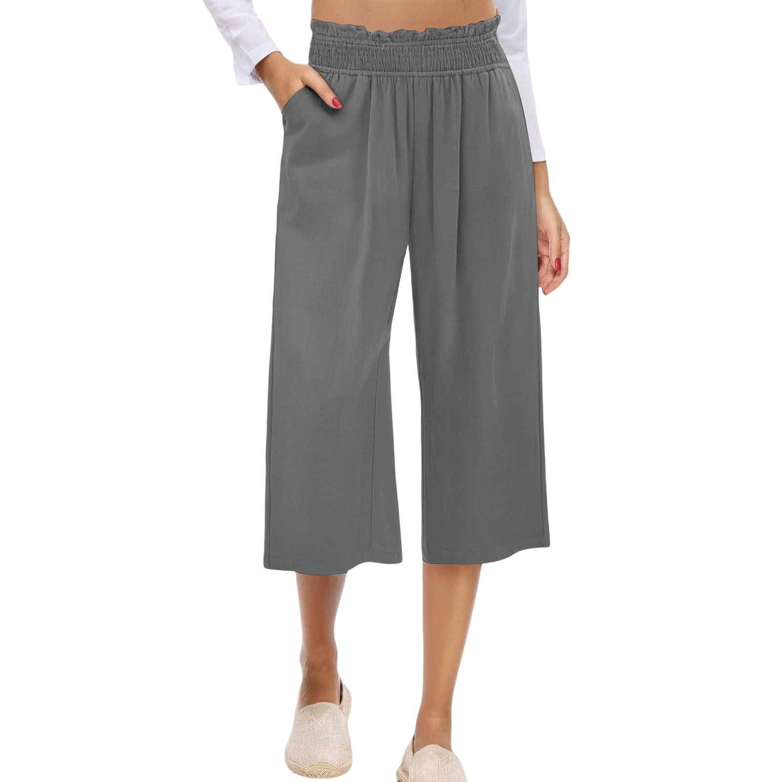 Endives Womens Solid Elegant High Waisted Wide Leg Linen Trousers Pull ...