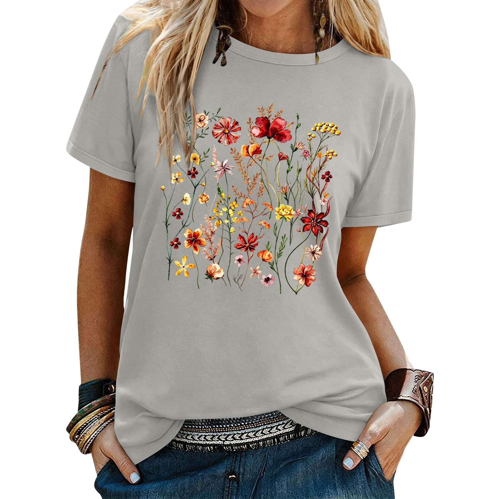 Endives Womens Summer Tops T Shirts For Women Wildflower Print Graphic ...