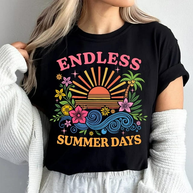 Endless Summer Days T Shirt Summer Sublimation Design Retro Beach Shirt Tropical Floral