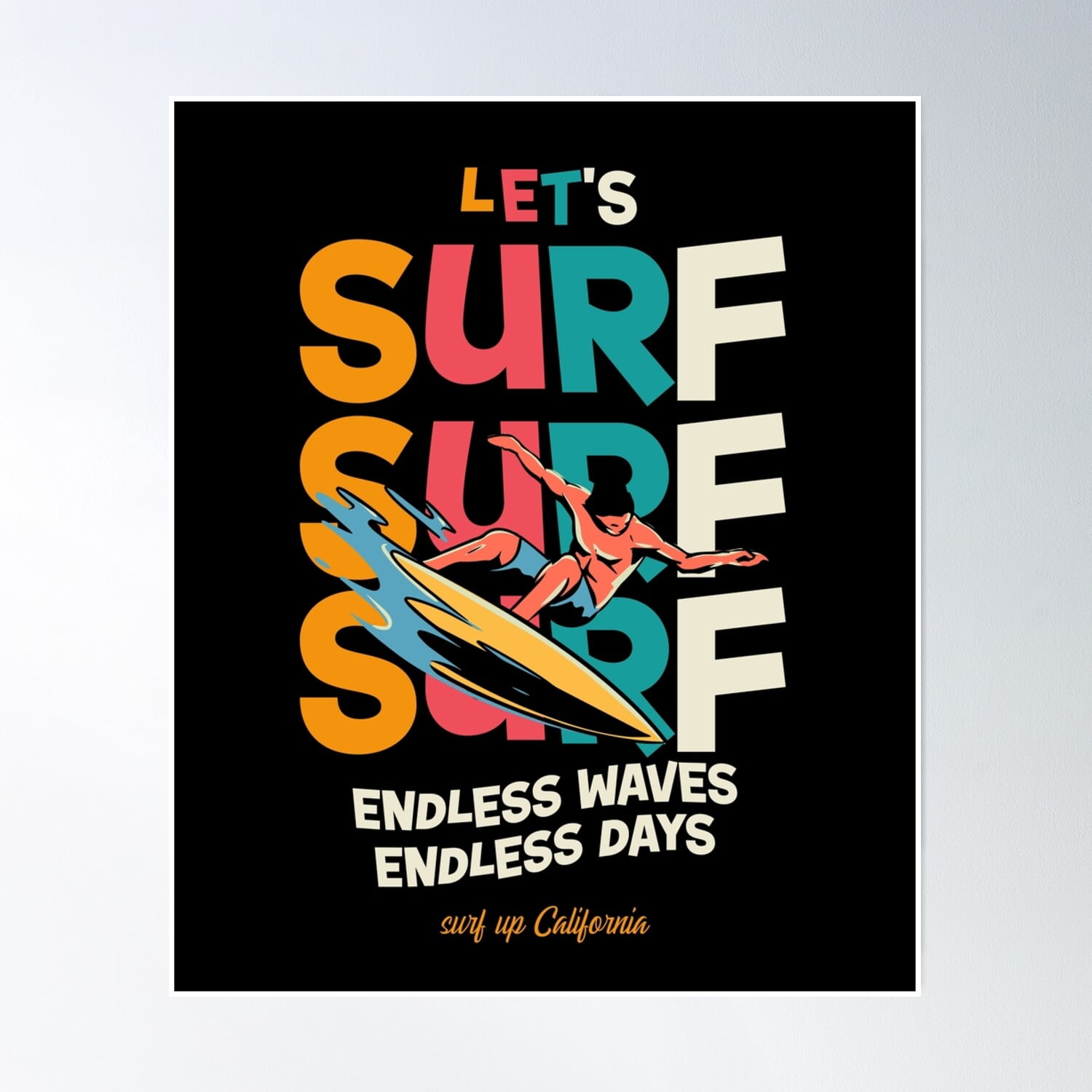 Endless Waves Endless Days Surf Up California Poster Wall Art, Modern ...