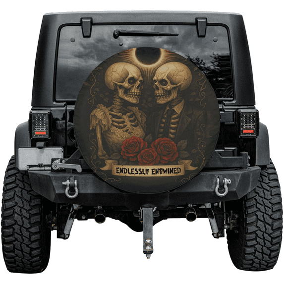 Endlessly Entwined Skeleton Couple Spare Tire Cover With Roses – Gothic ...