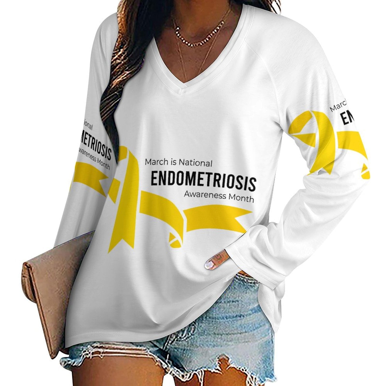 Endometriosis Awareness Month Women's Long Sleeve Shirts Casual V Neck ...